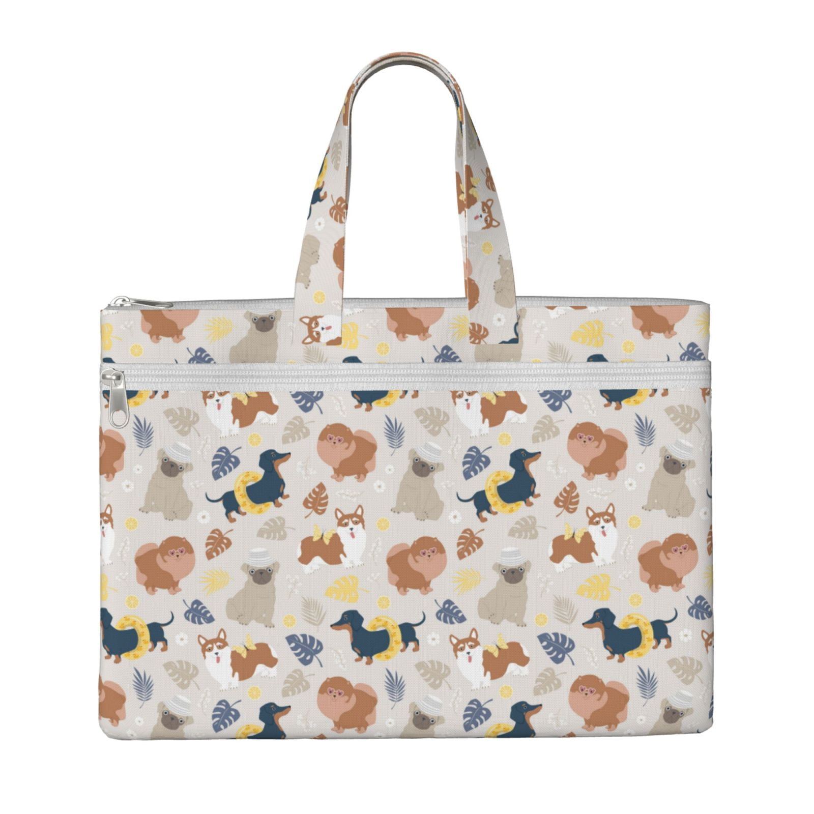 Cauagu Dogs Pattern Canvas Tote File Bag, Zipper Tote Bag Business ...