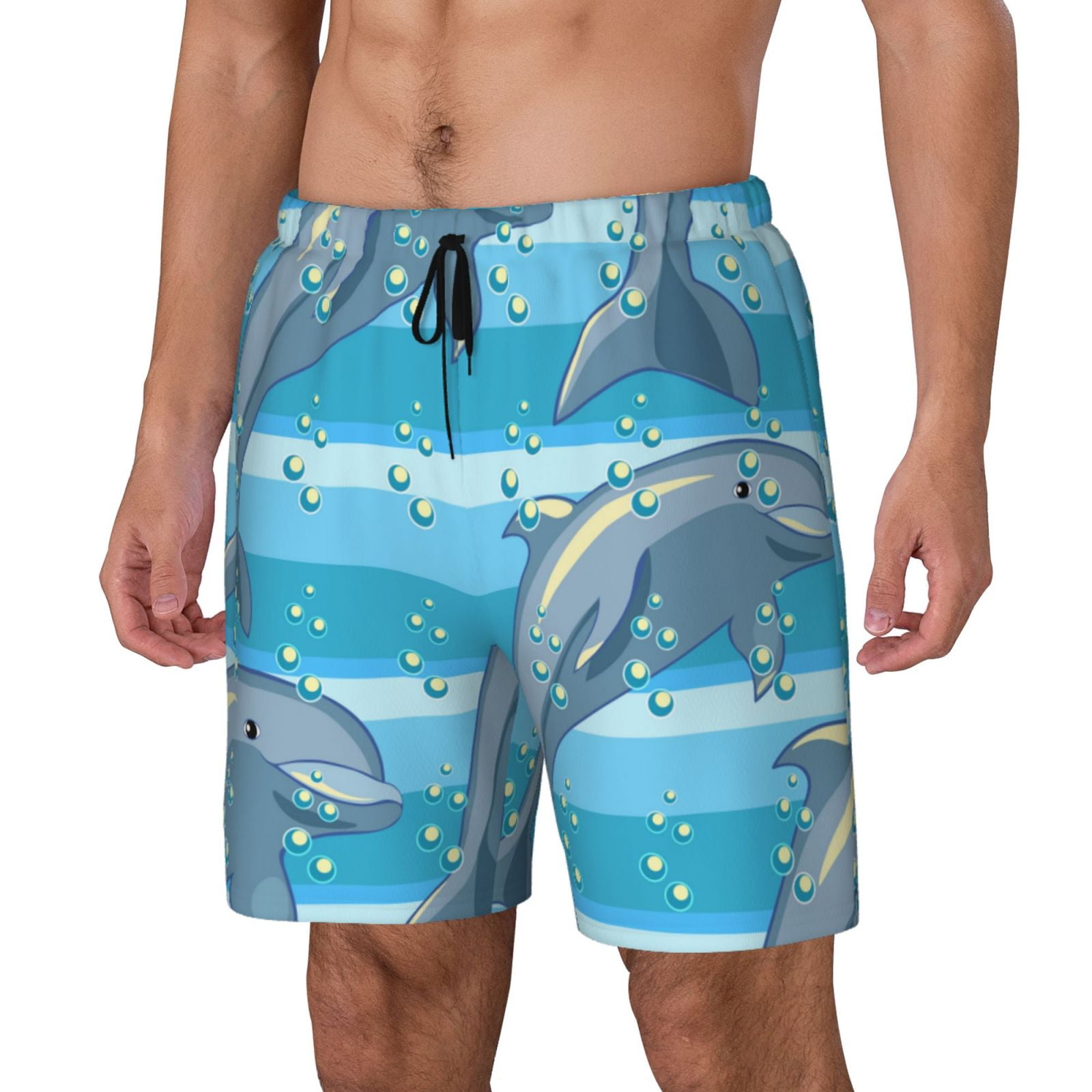 Cauagu Dolphin Print Mens Swim Trunks Quick Dry Board Shorts Swim ...