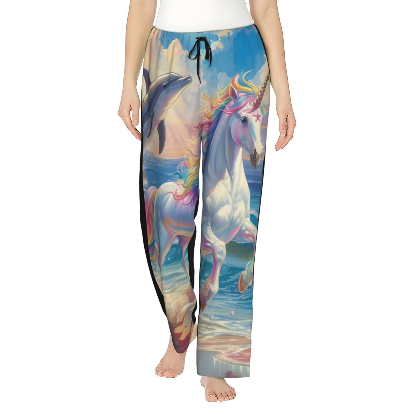 Cauagu Dolphin Rainbow Horse Pajama Pants for Women Loose Fit Wide Leg ...