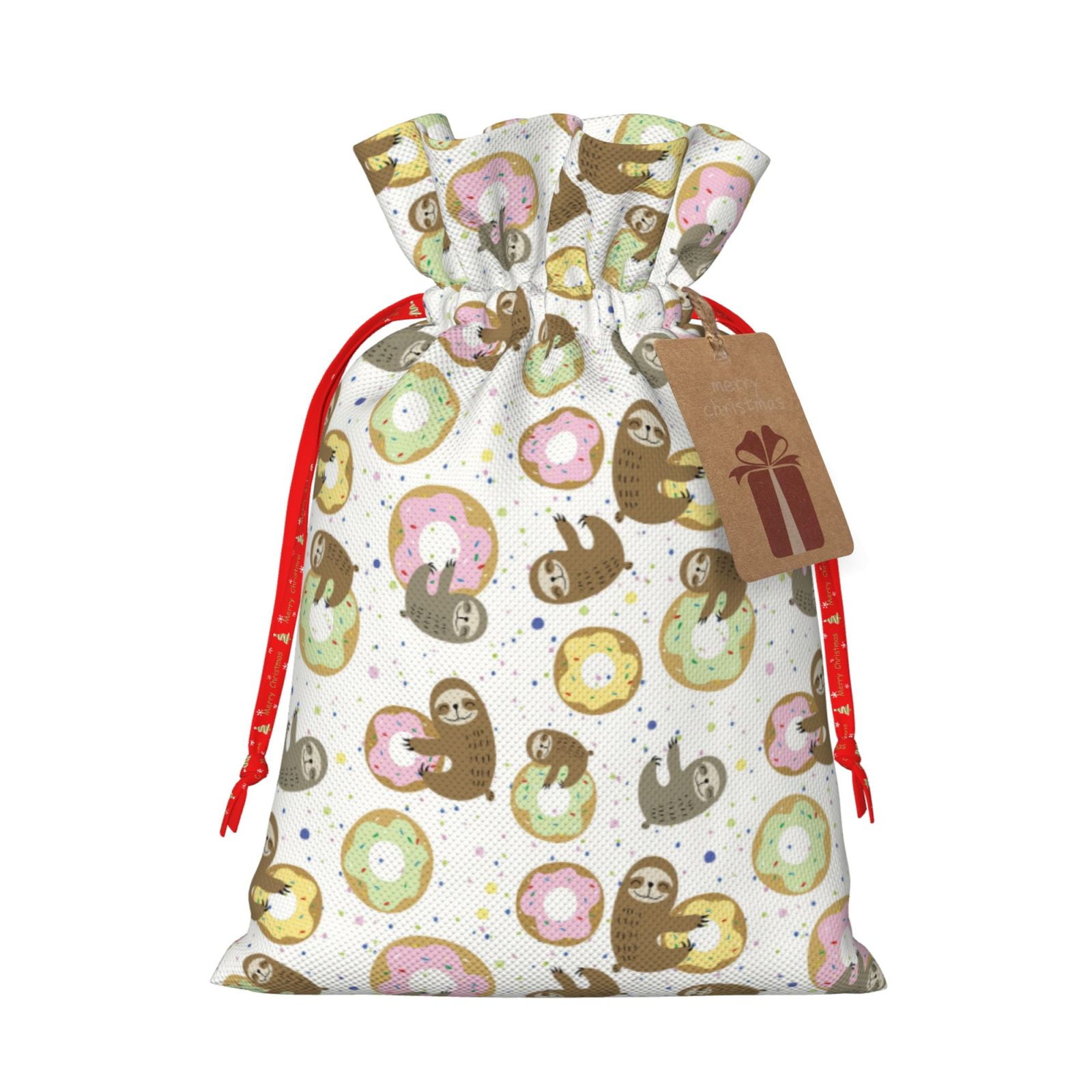 Cauagu Donut Sloth Pattern Christmas Gift Bag,Drawstring Xmas Gift Bags ...