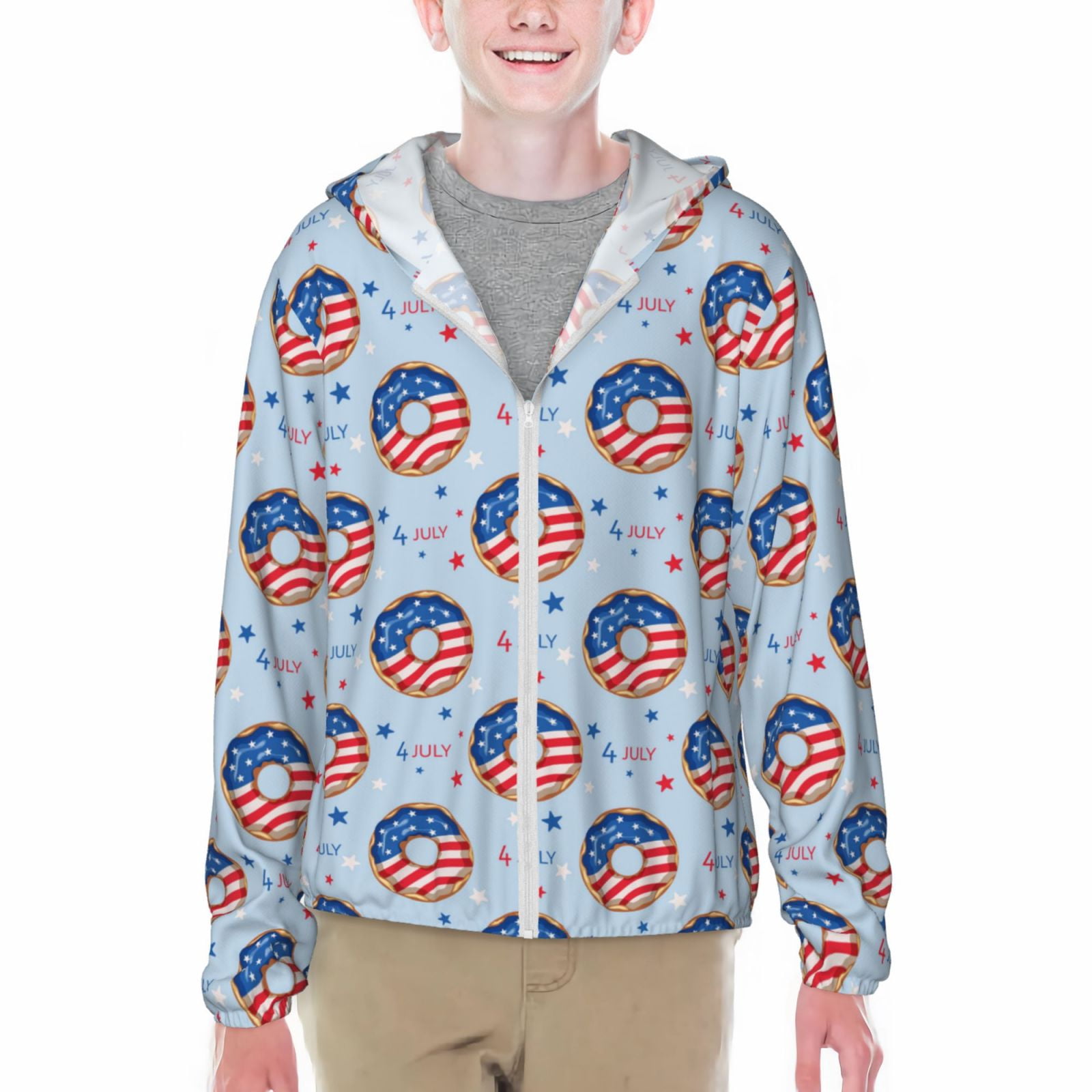 Cauagu Donut with the USA Fag Print Sun Protection Jacket for Teen,Full ...