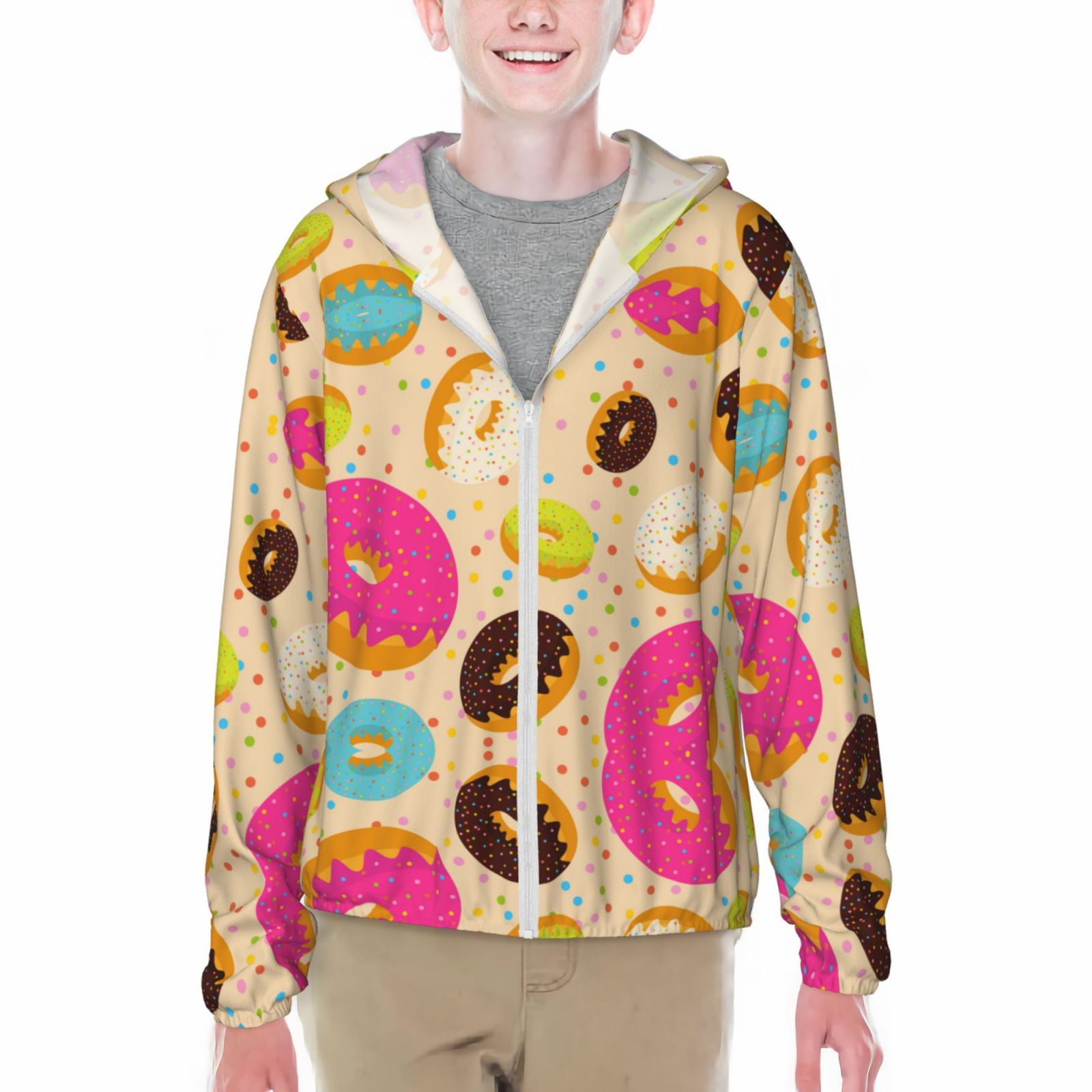 Cauagu Donuts Print Sun Protection Jacket for Teen,Full-Zipper Long ...