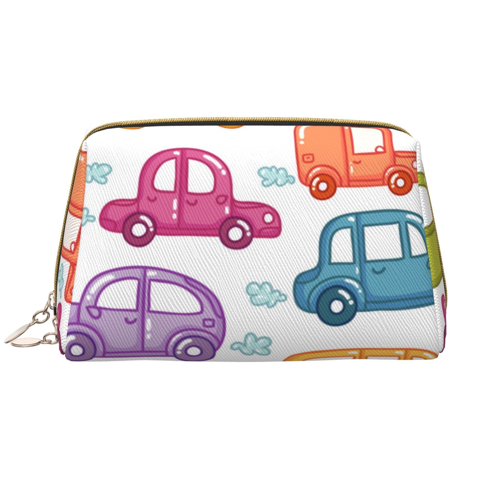 Cauagu Doodle Cars Print Large Cosmetic Bag,Portable Cosmetics Pouch ...