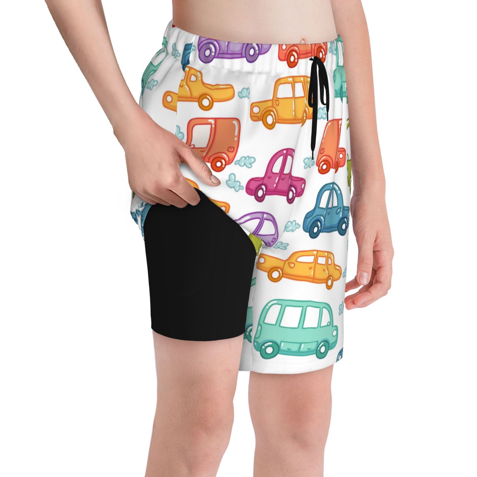 Cauagu Doodle Cars Print Swim Trunks for Men,Youth Boys Swim Shorts ...