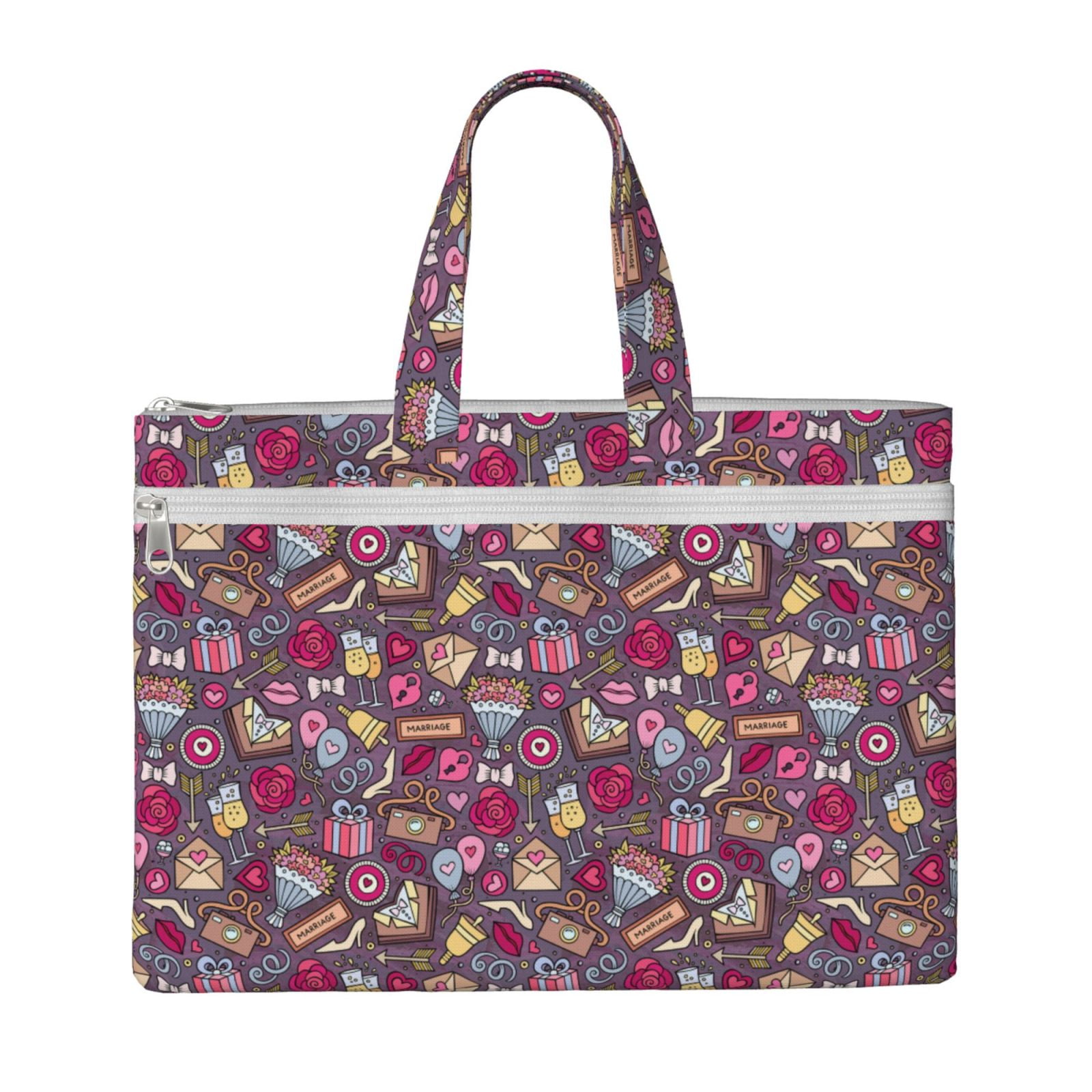 Cauagu Doodles Wedding Pattern Canvas Tote File Bag, Zipper Tote Bag ...