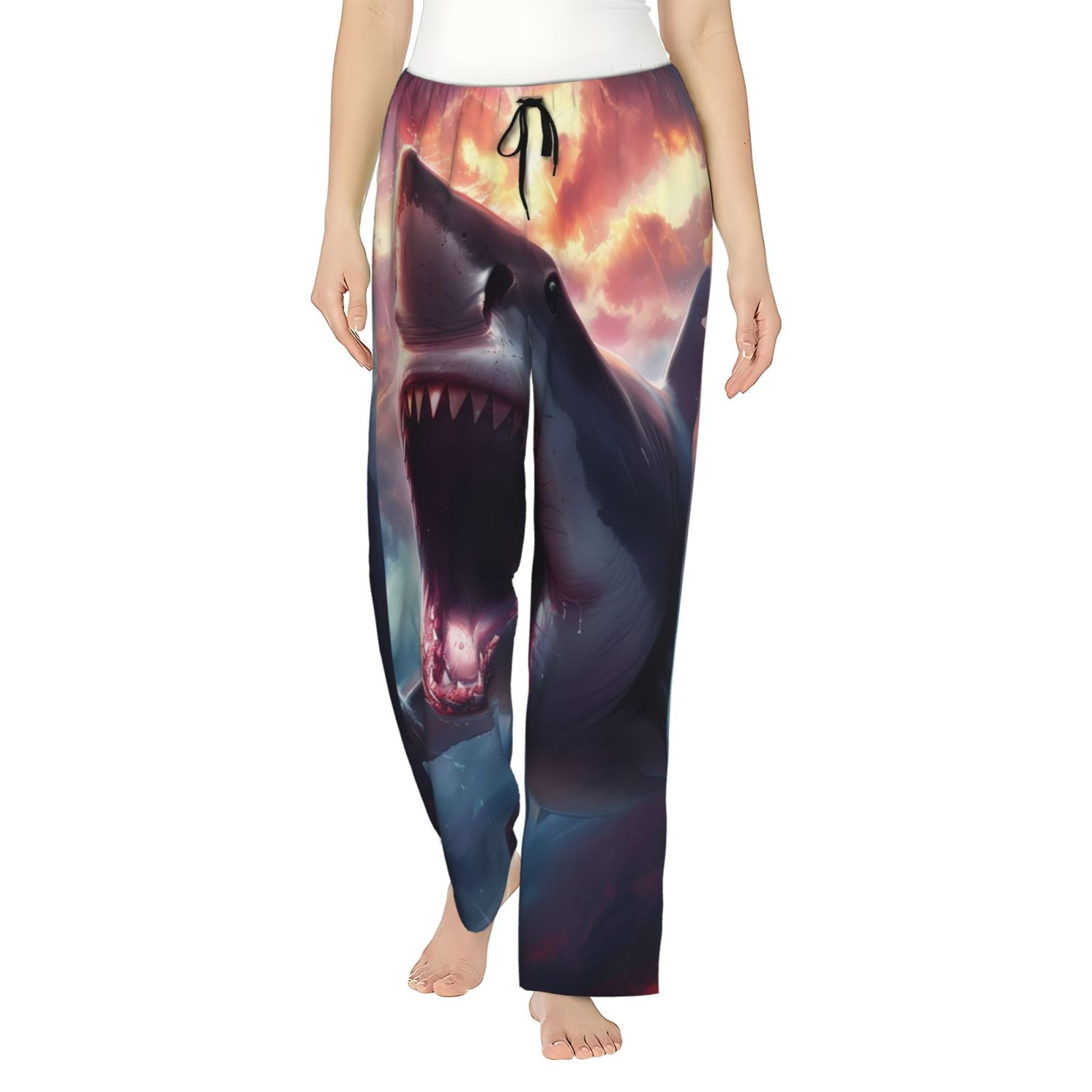 Cauagu Dramatic Shark Attack Pajama Pants for Women Loose Fit Wide Leg ...