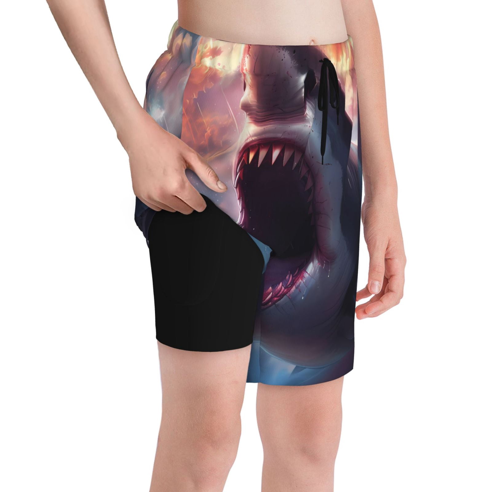 Cauagu Dramatic Shark Attack Print Swim Trunks for Men,Youth Boys Swim ...
