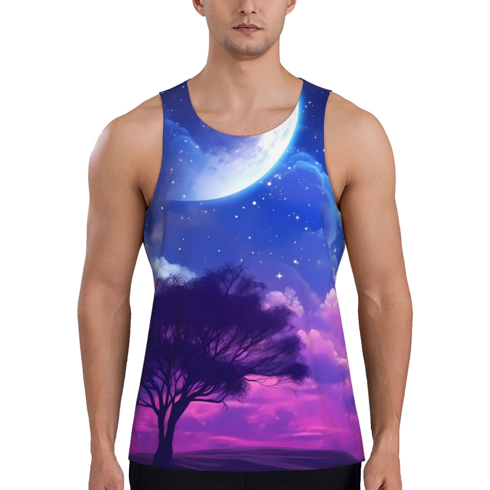 Cauagu Dreamy Colorful Starry Sky Print Men's Sleeveless Muscle Shirts ...