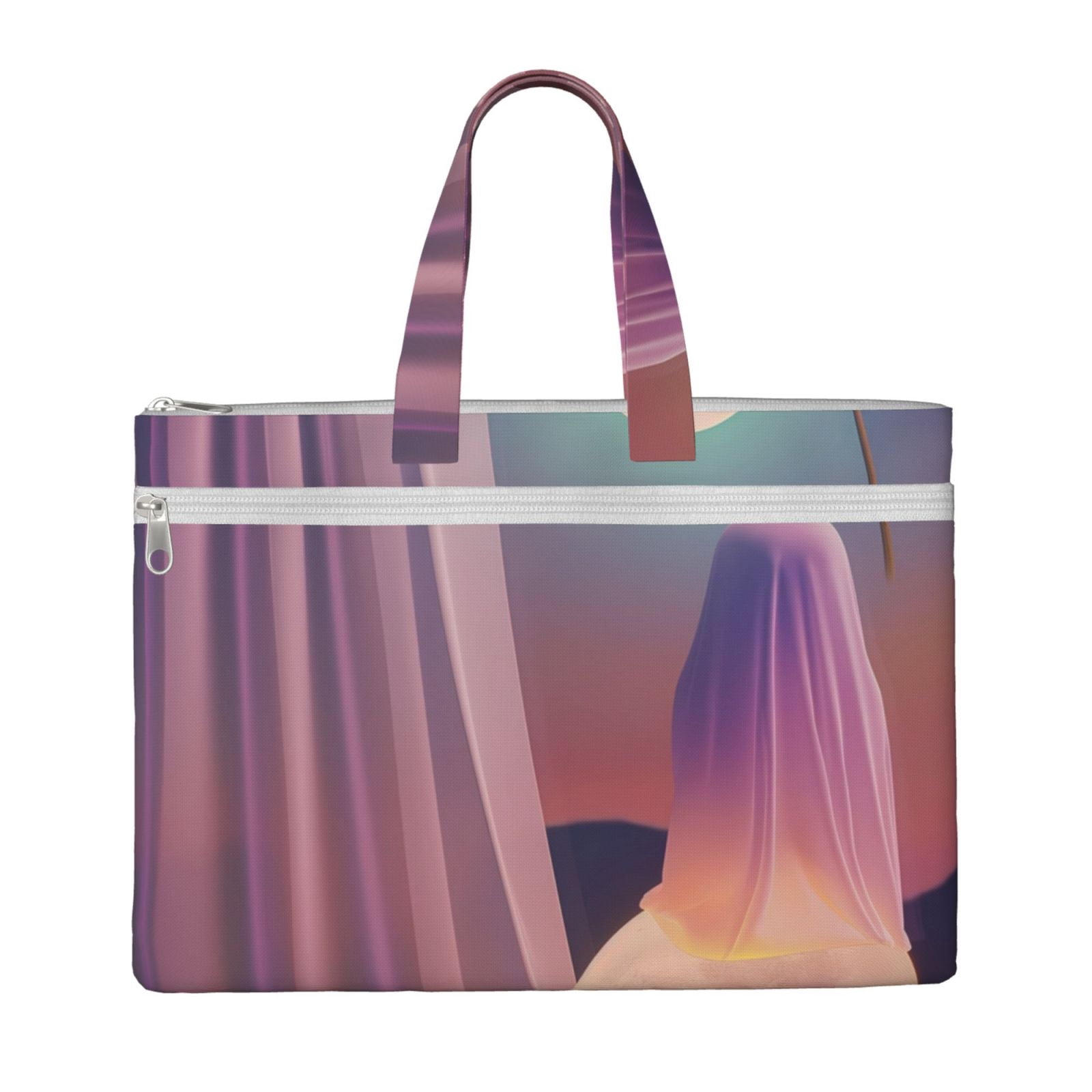 Cauagu Dreamy Moonlit Window Pattern Canvas Tote File Bag, Zipper Tote ...