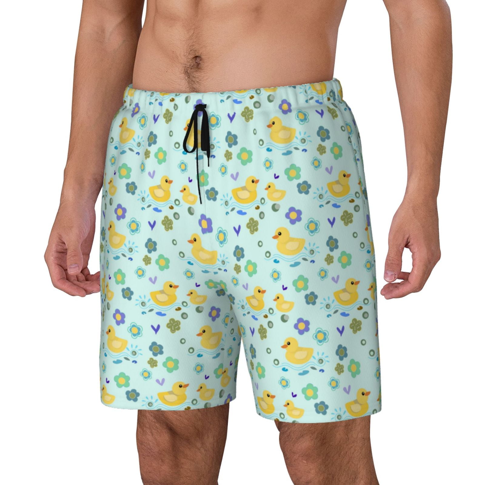 Cauagu Duck Cartoon Print Mens Swim Trunks Quick Dry Board Shorts Swim ...