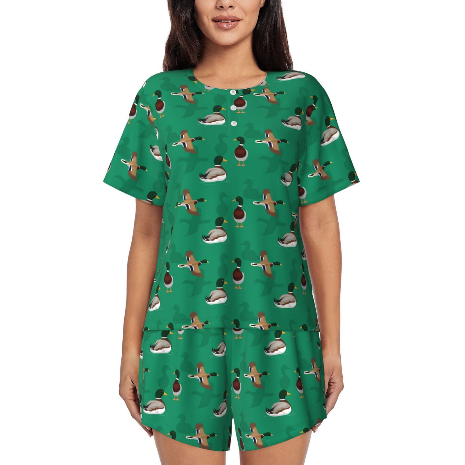 Cauagu Duck Mallard Flying Pose for Women's Round Neck Pajama Set,Short ...