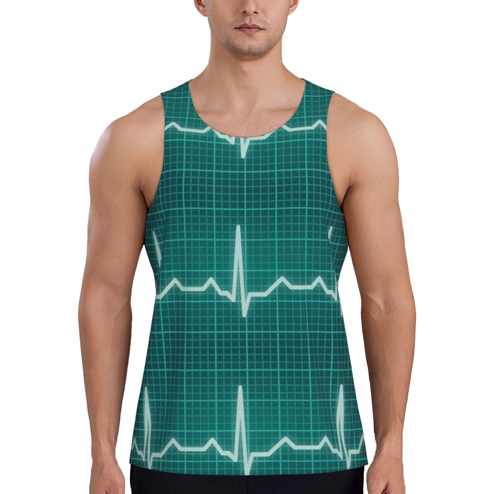 Cauagu ECG Wave Print Men's Sleeveless Muscle Shirts,Tank Tops Quick ...