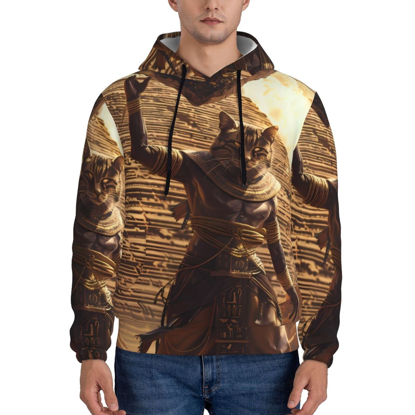 Cauagu Egyptian Cat Pharaoh Magic for Men's Pullover Hooded Sweatshirt Athletic Casual Hoodie ...