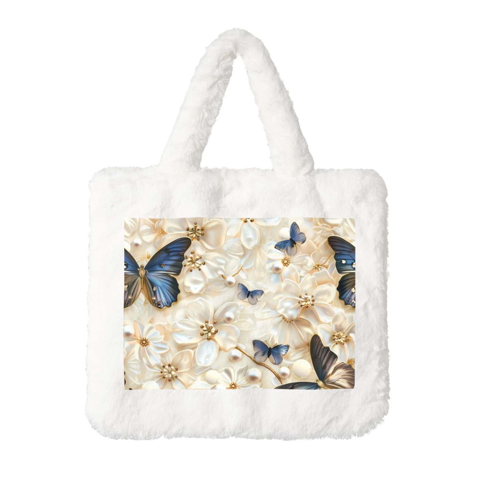 Cauagu Elegant Butterflies And Pearls Pattern Women's Plush Tote Bag ...