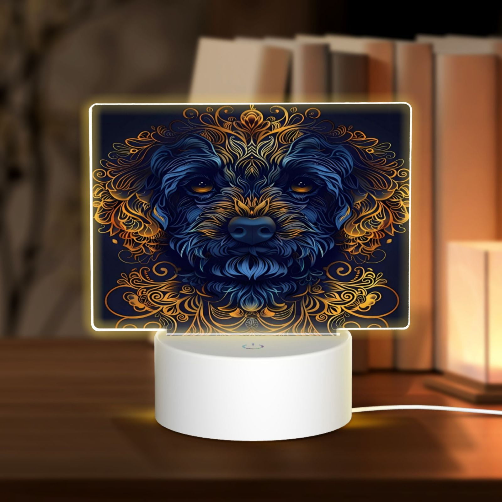 Cauagu Elegant Dog Mandala Art for Rectangle Acrylic Night Light - Acrylic Modern Bedside Light ...