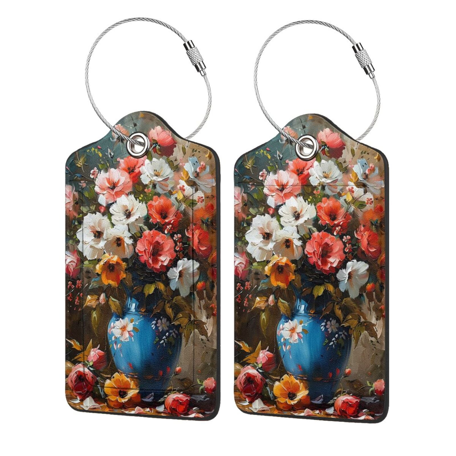 Cauagu Elegant Floral Vase Painting Pattern Luggage Tags,Leather ...