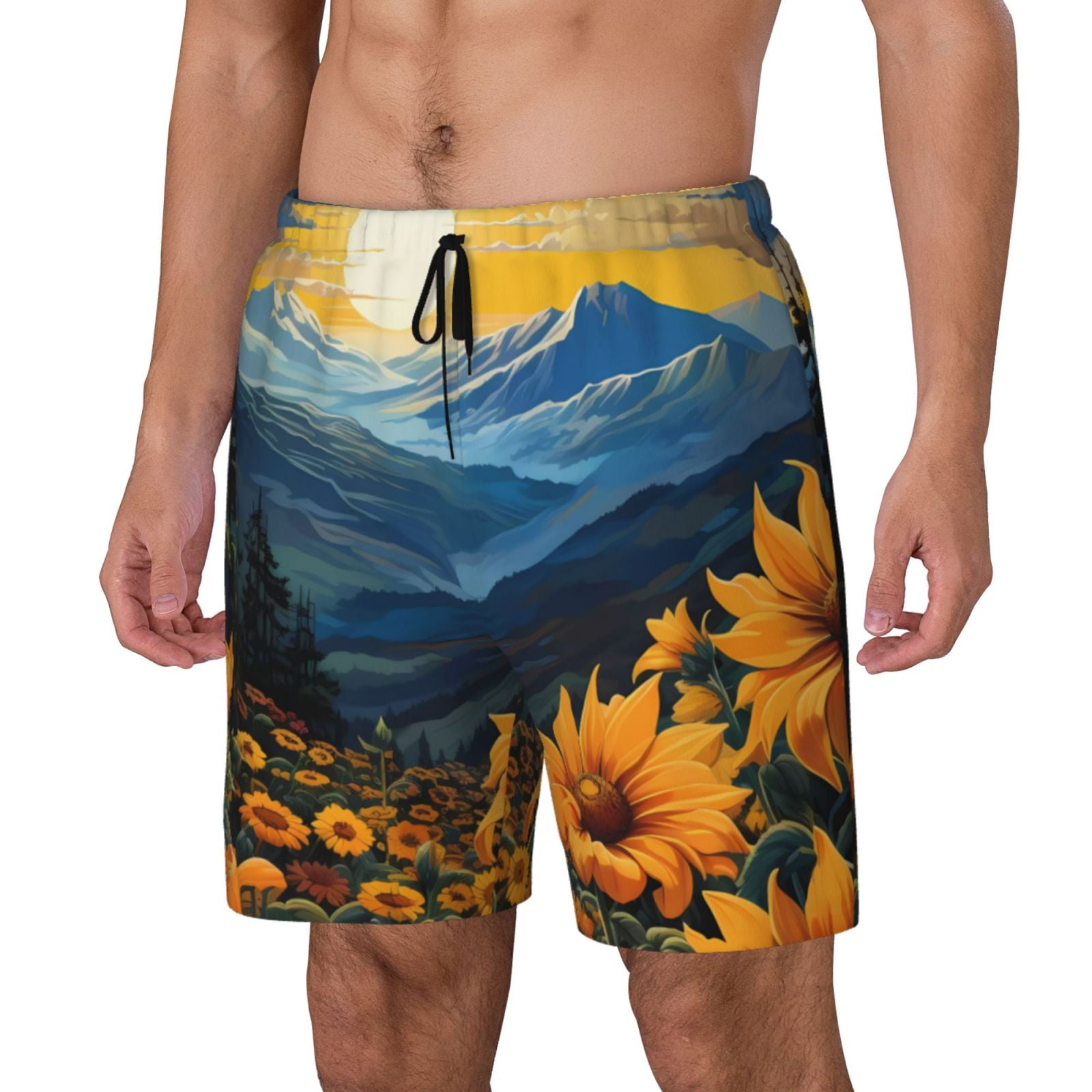 Cauagu Elegant Sunset Sunflower Print Mens Swim Trunks Quick Dry Board ...