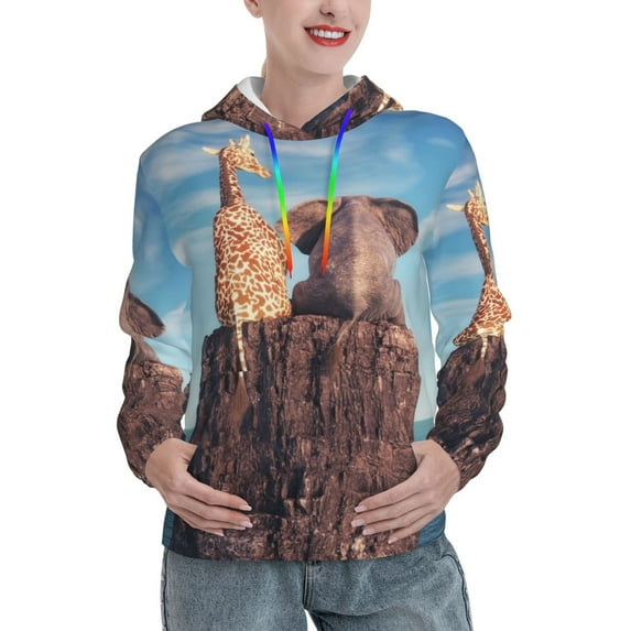 Cauagu Elephant And A Giraffe Sitting On A Rock Admiring The Ocean for ...