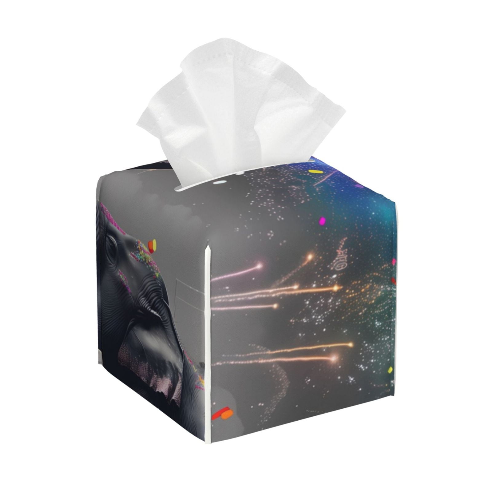 Cauagu Elephant Fireworks Celebration Print Tissue Box Cover,Leather ...