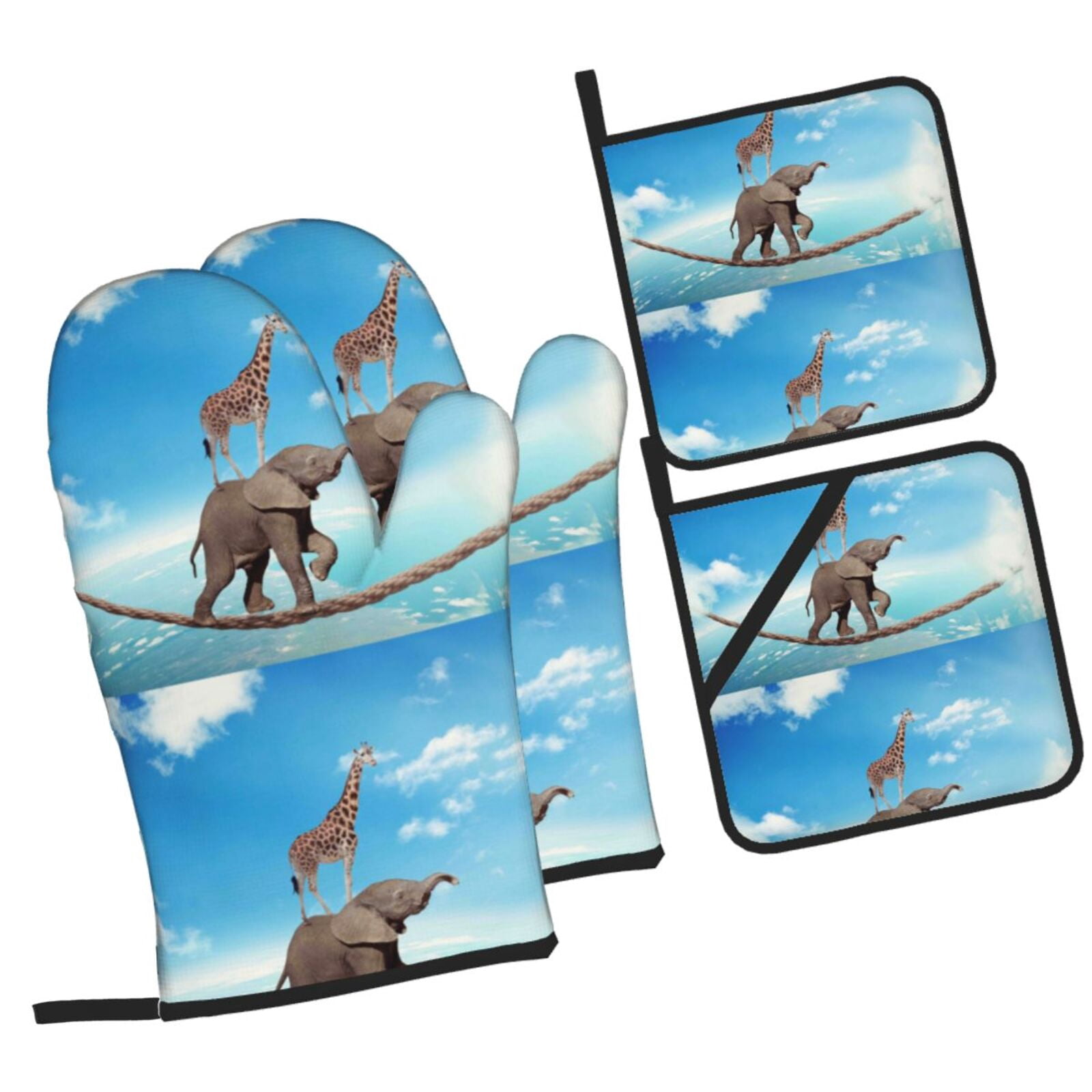 Cauagu Elephant Giraffe Print Oven Mitts and Pot Holders 4 pcs Set ...