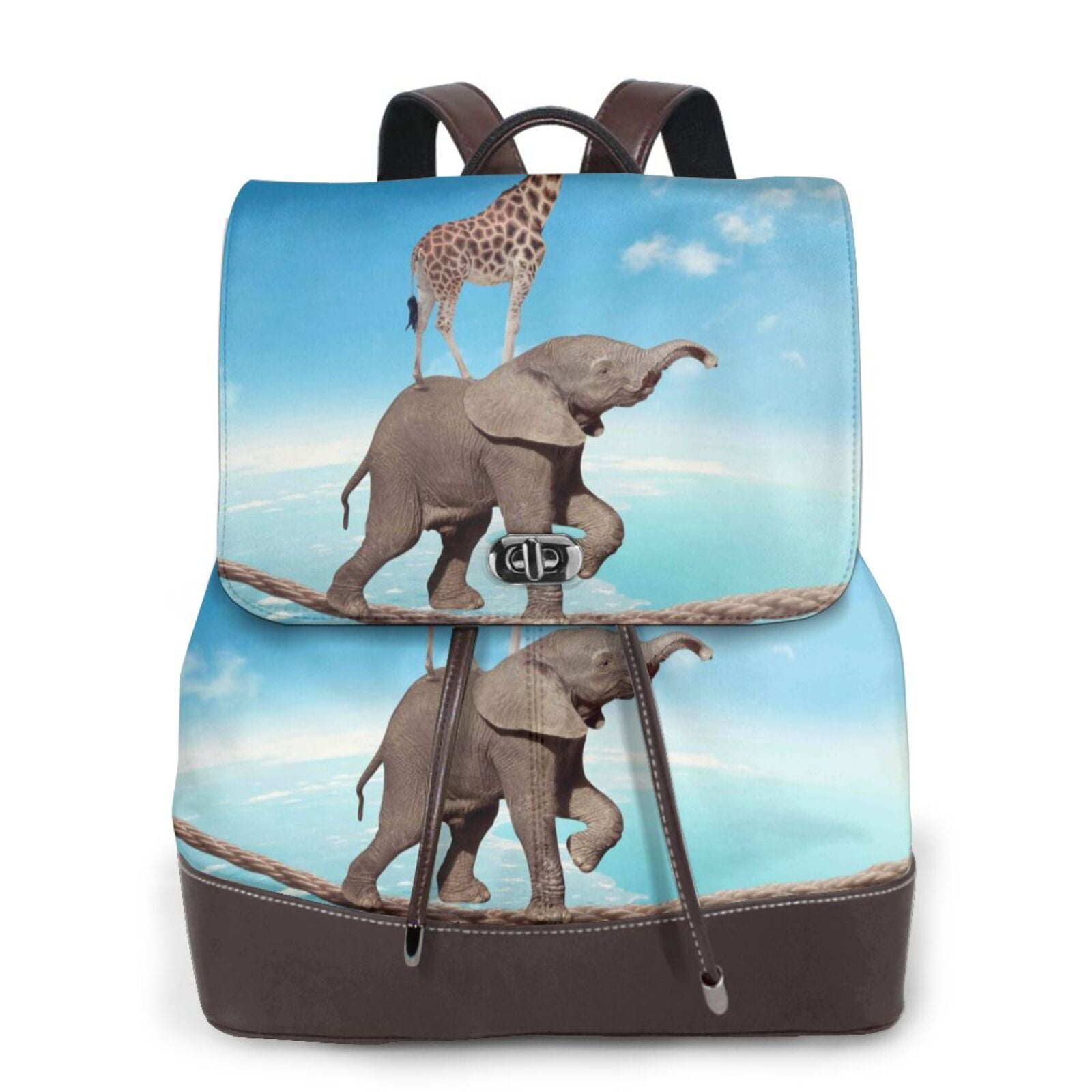 Cauagu Elephant Giraffe Print Women's PU Leather Backpack,Fashion ...
