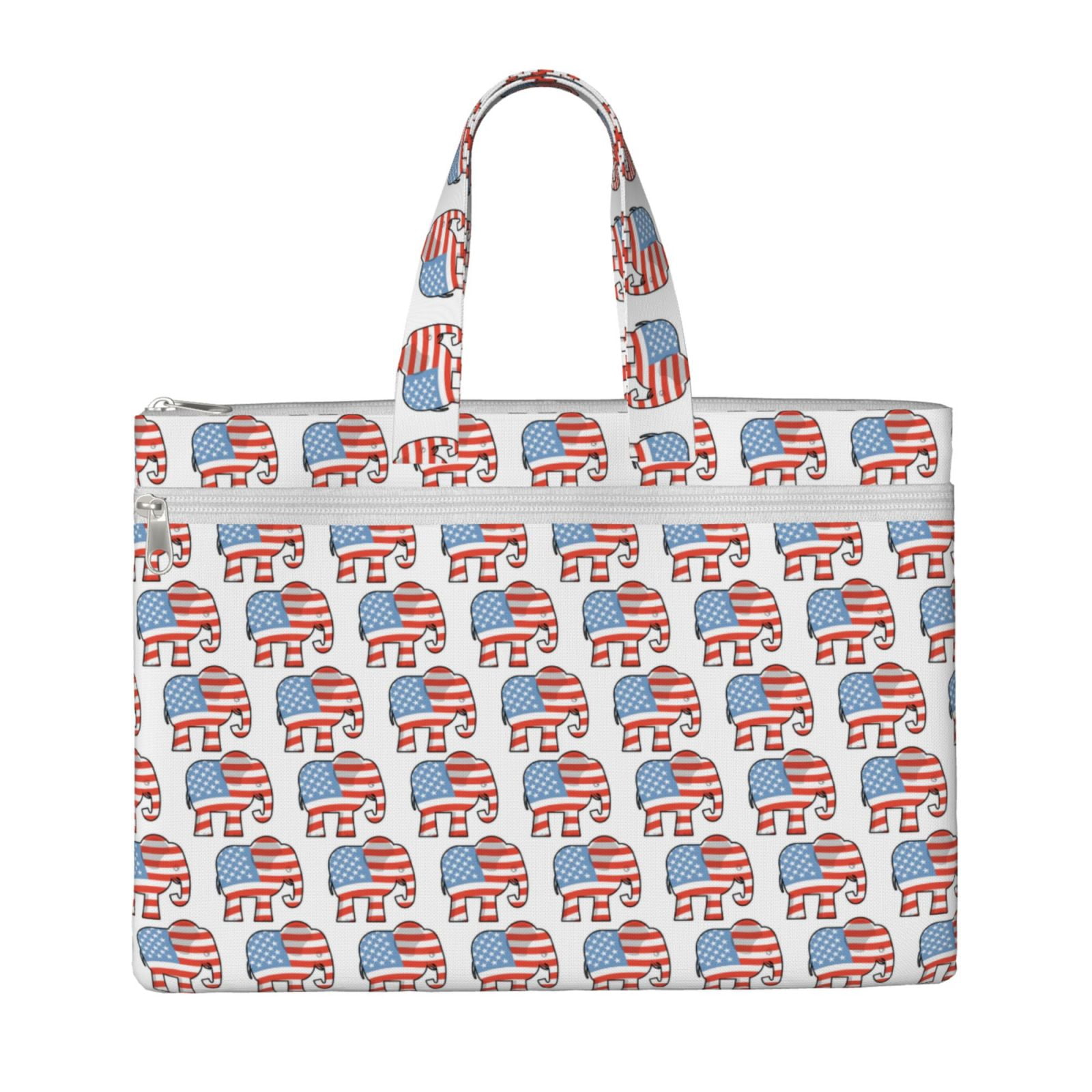 Cauagu Elephant Pattern Canvas Tote File Bag, Zipper Tote Bag Business ...