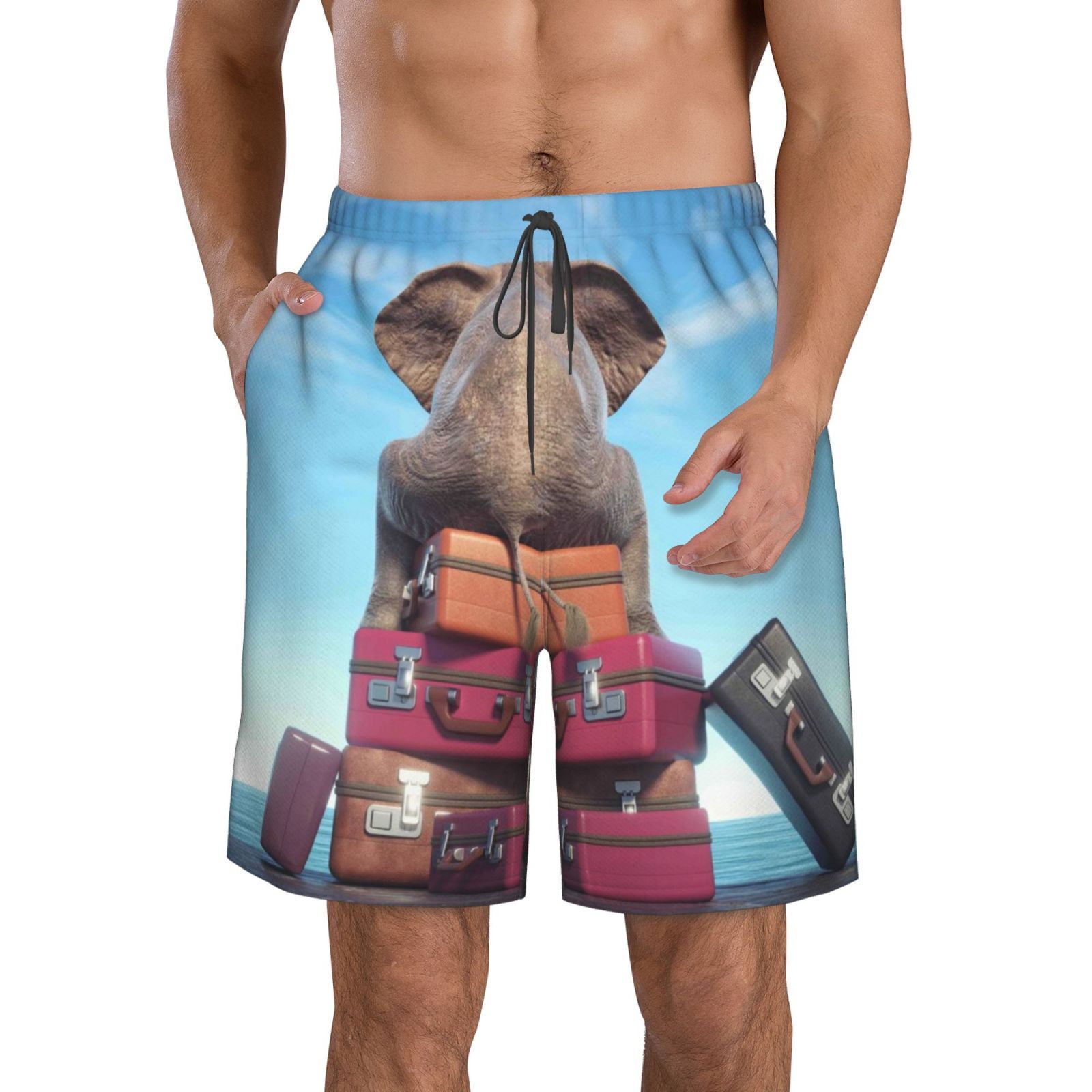 Cauagu Elephant Sits Print Men's Swim Trunks,Hawaiian Bathing Suit ...