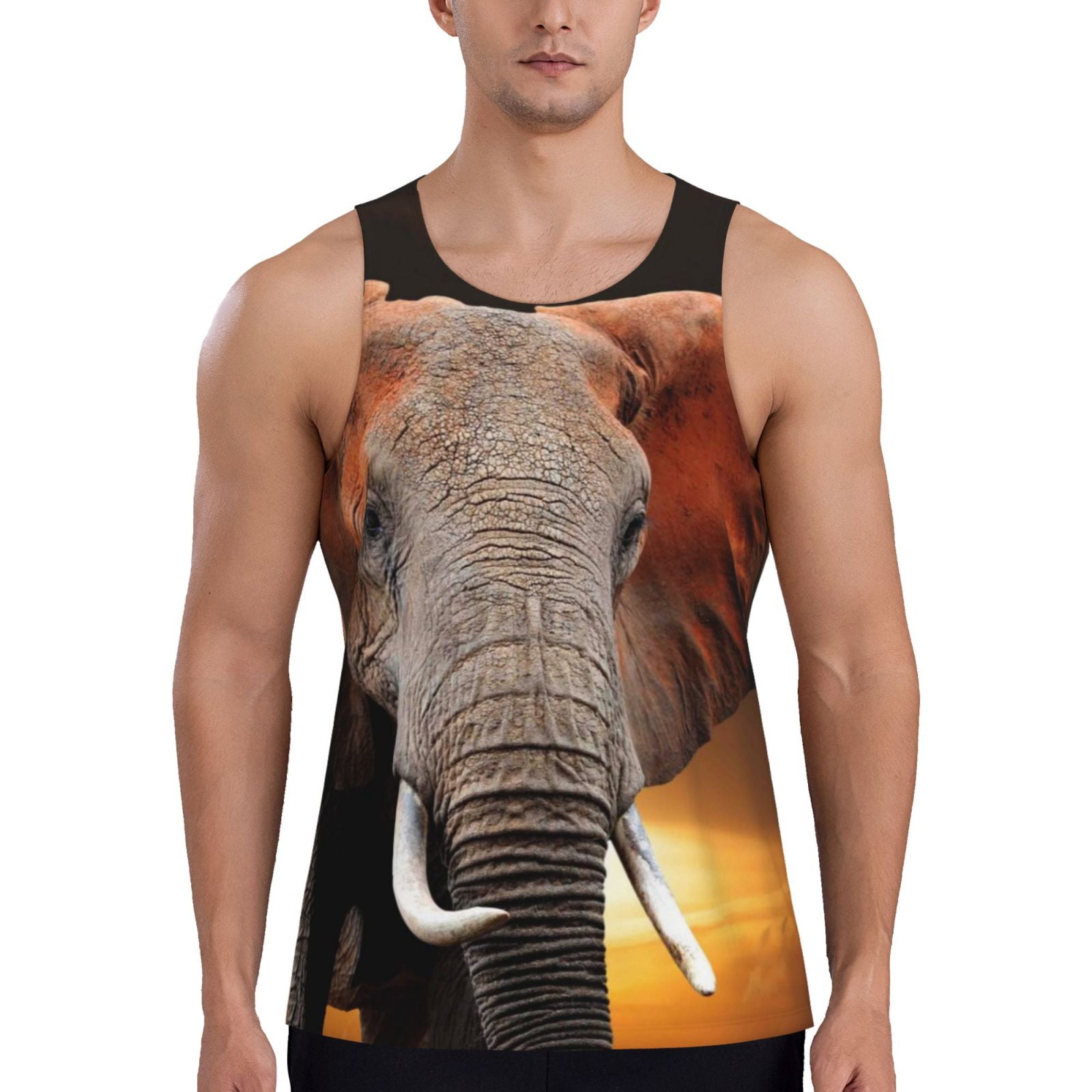 Cauagu Elephant Sunset in Kenya Print Men's Sleeveless Muscle Shirts ...