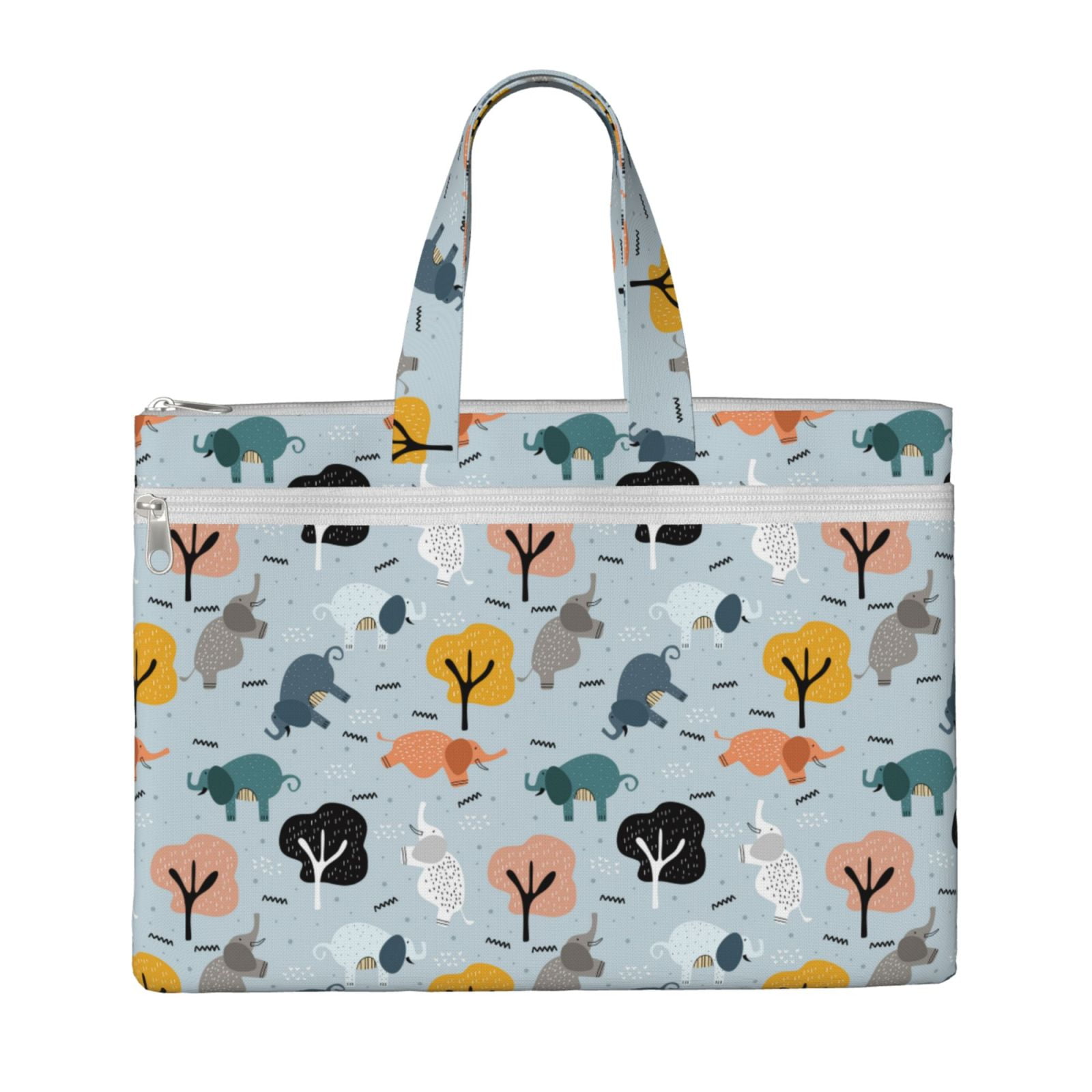 Cauagu Elephant Tree Pattern Canvas Tote File Bag, Zipper Tote Bag ...