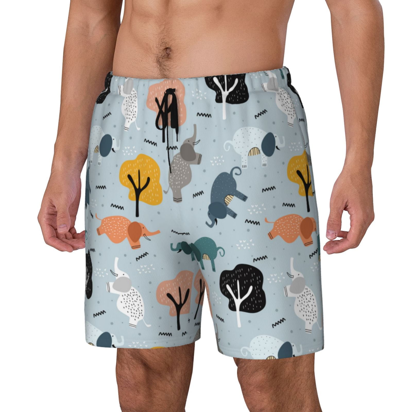 Cauagu Elephant Tree Print Mens Swim Trunks Quick Dry Board Shorts Swim ...