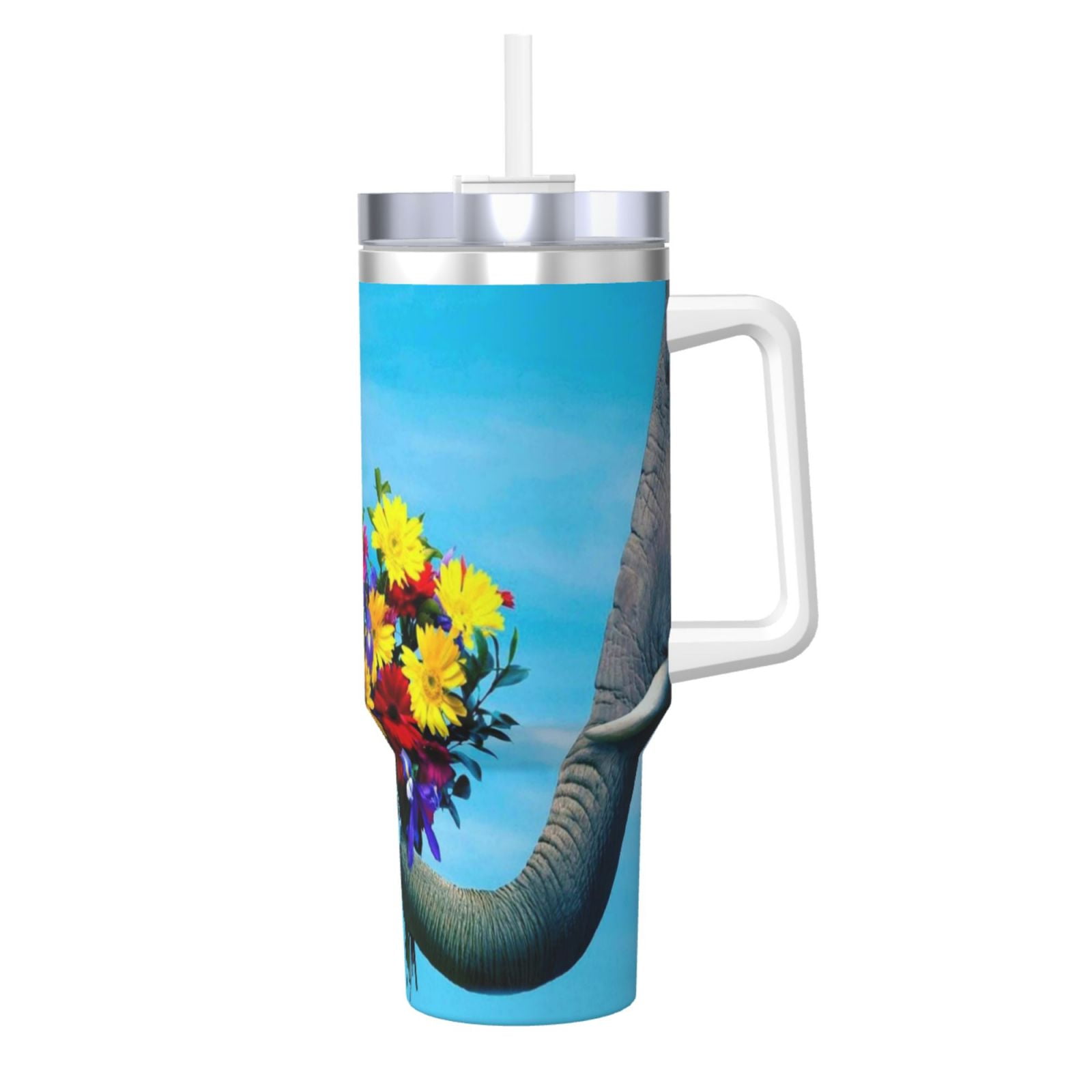 Cauagu Elephant Trunk Couple Flowers Print Stainless Steel Vacuum ...