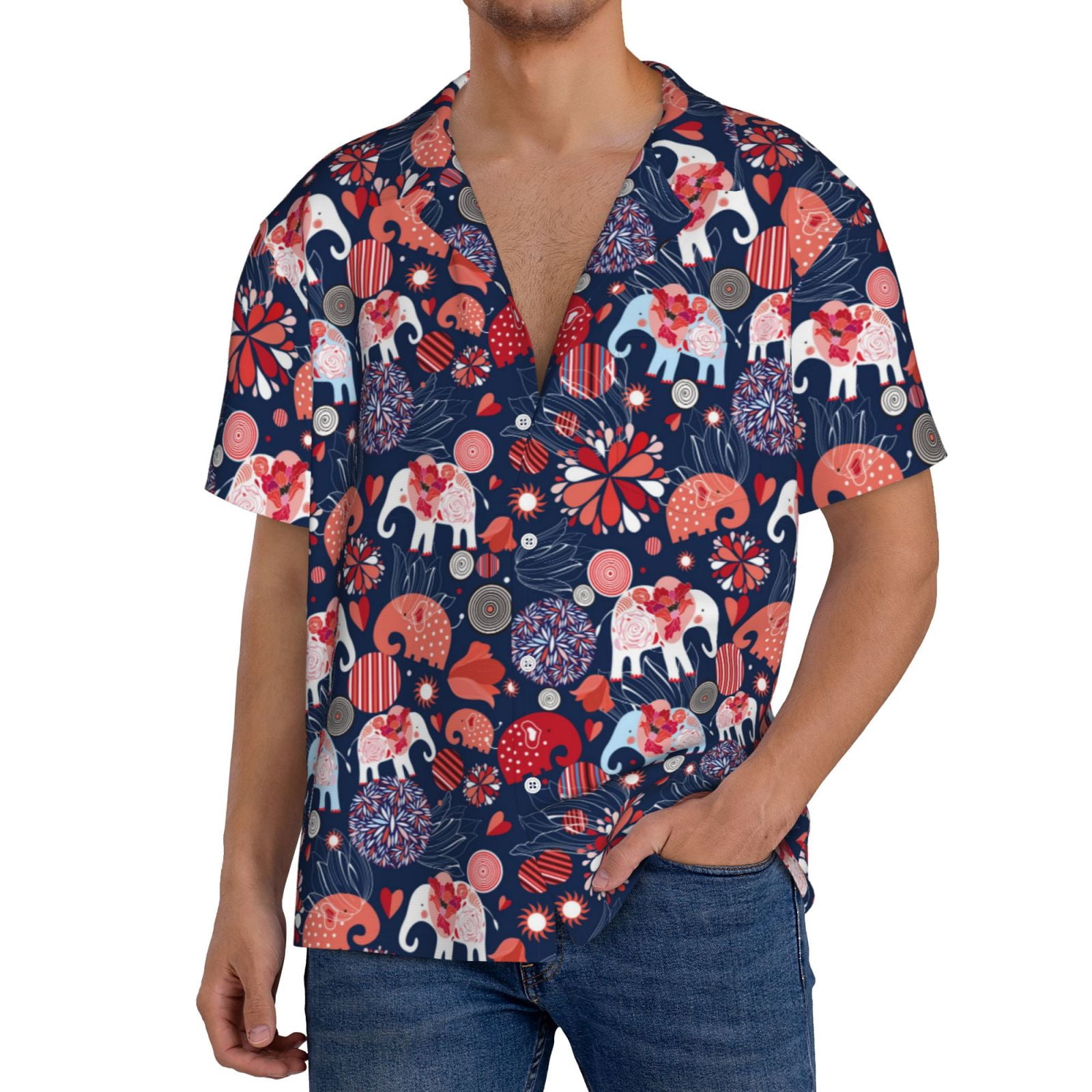 Cauagu Elephants Men's Short Sleeve Button Down Hawaiian Shirt for Men ...