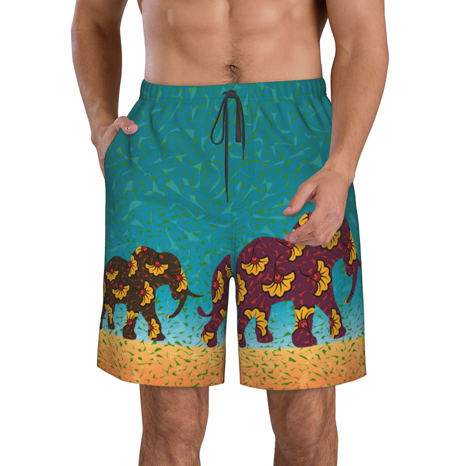 Cauagu Elephants Print Men's Swim Trunks,Hawaiian Bathing Suit ...