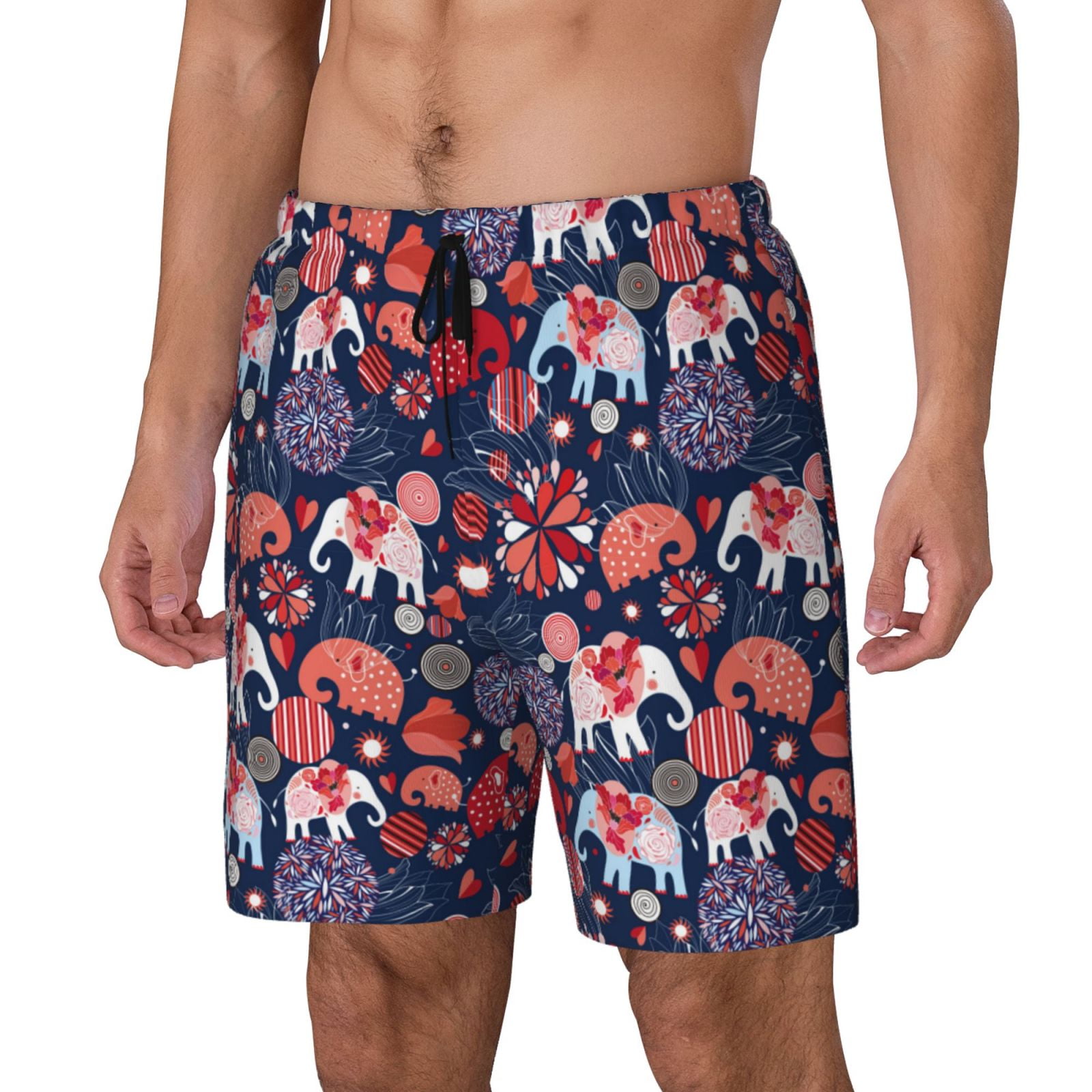 Cauagu Elephants Print Mens Swim Trunks Quick Dry Board Shorts Swim ...