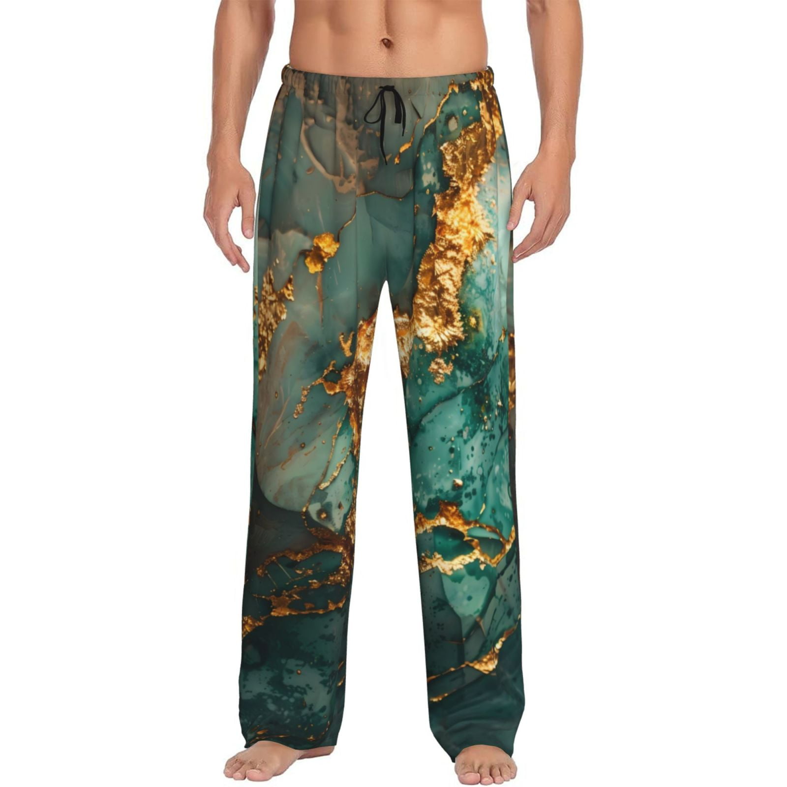 Cauagu Emerald Color Gold Marble Mens Pajama Pants Sleep & Lounge Pants ...