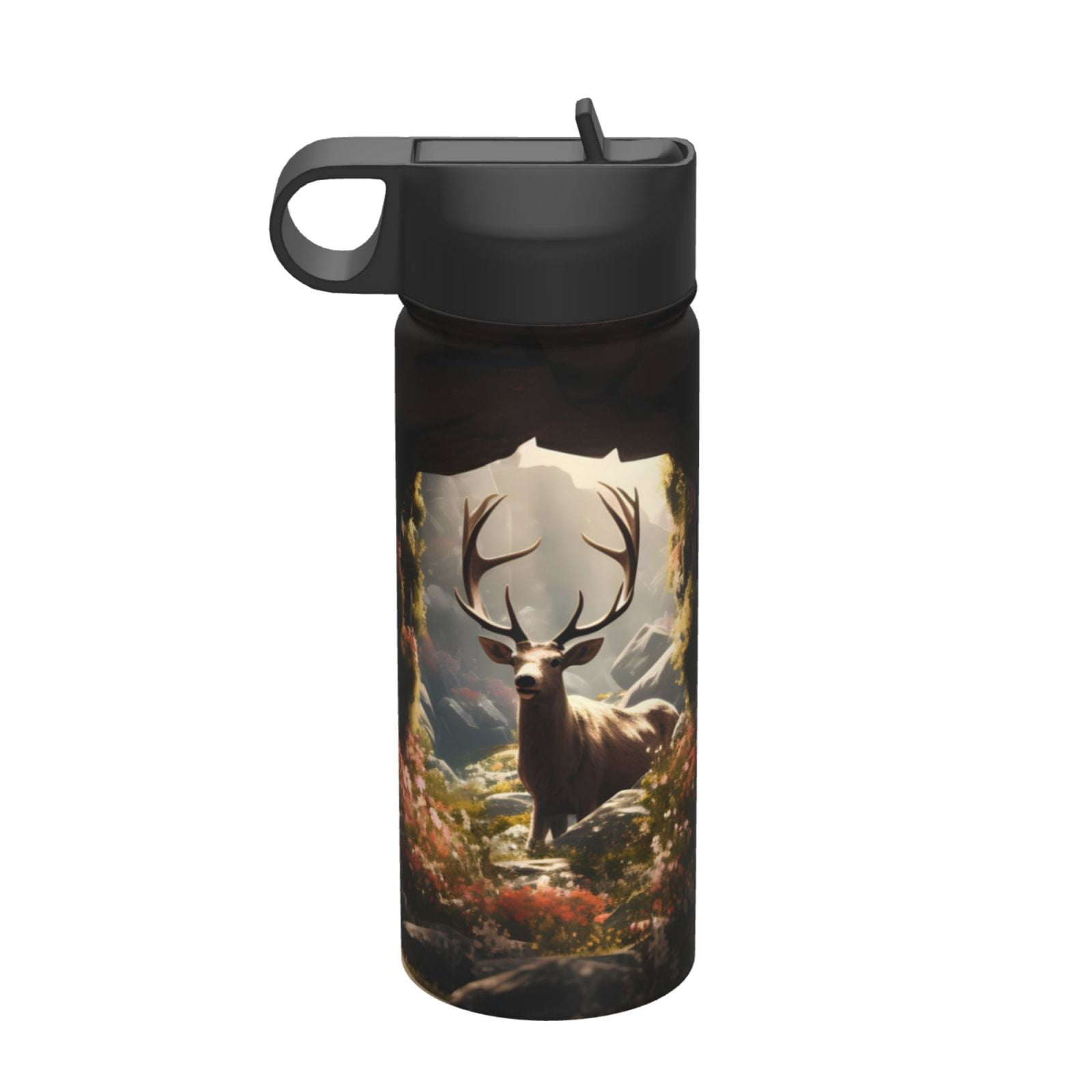 Cauagu Enchanted Deer In Cave for 18 oz Water Bottle With Straw ...