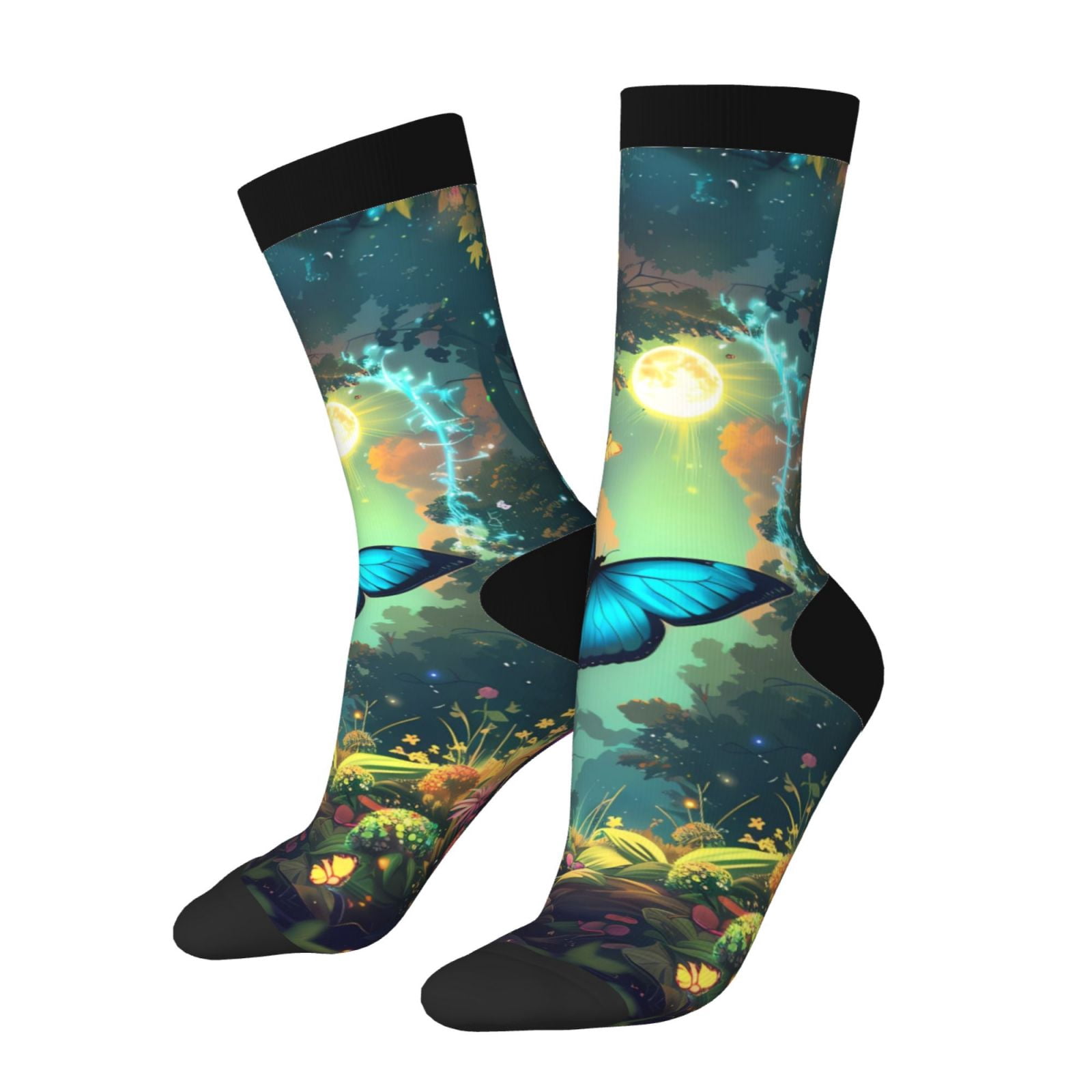 Cauagu Enchanted Forest Butterfly A Print Crew Socks for Women and Men ...