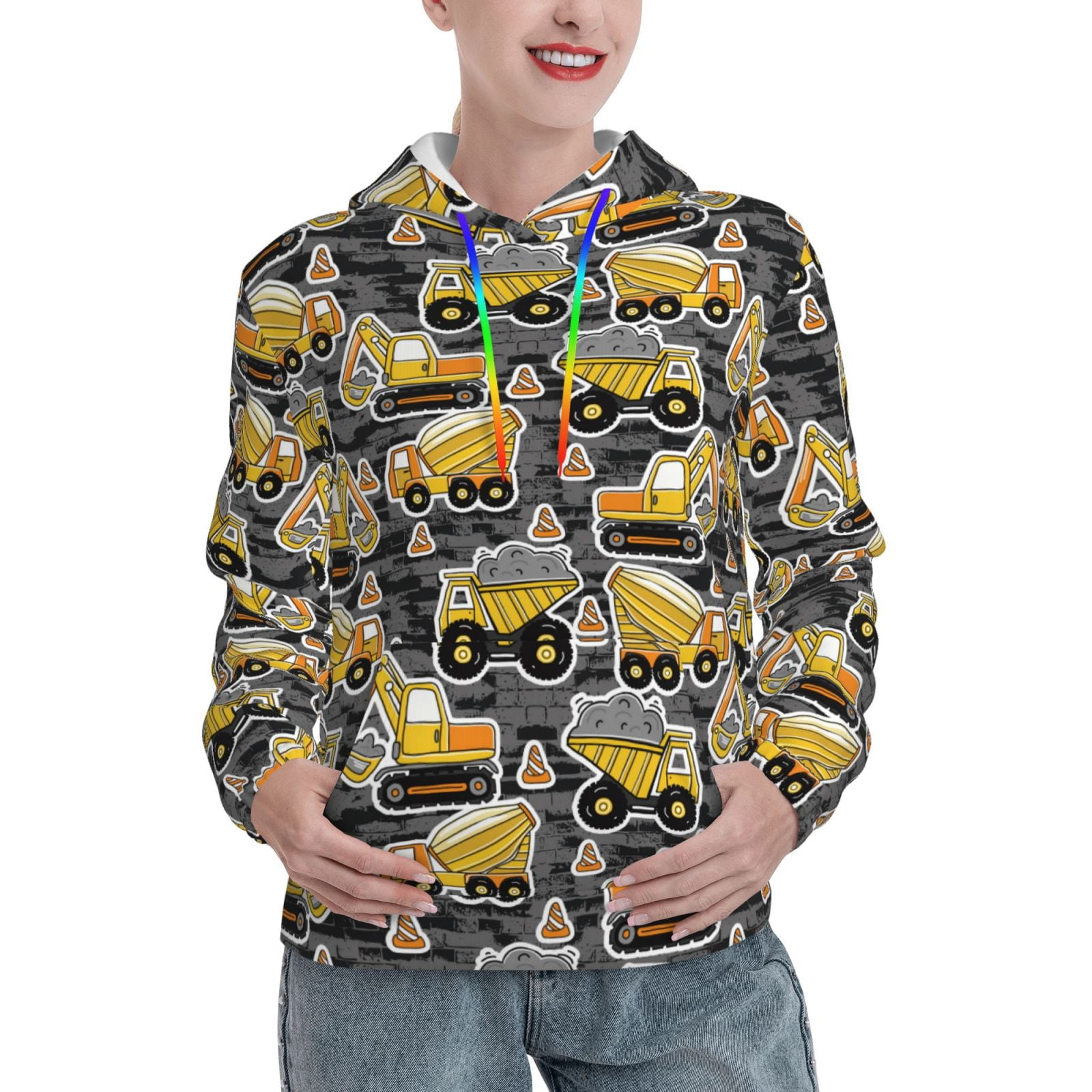 Cauagu Excavator At Work for Women's Hooded Sweatshirts Pullover Hoodie ...