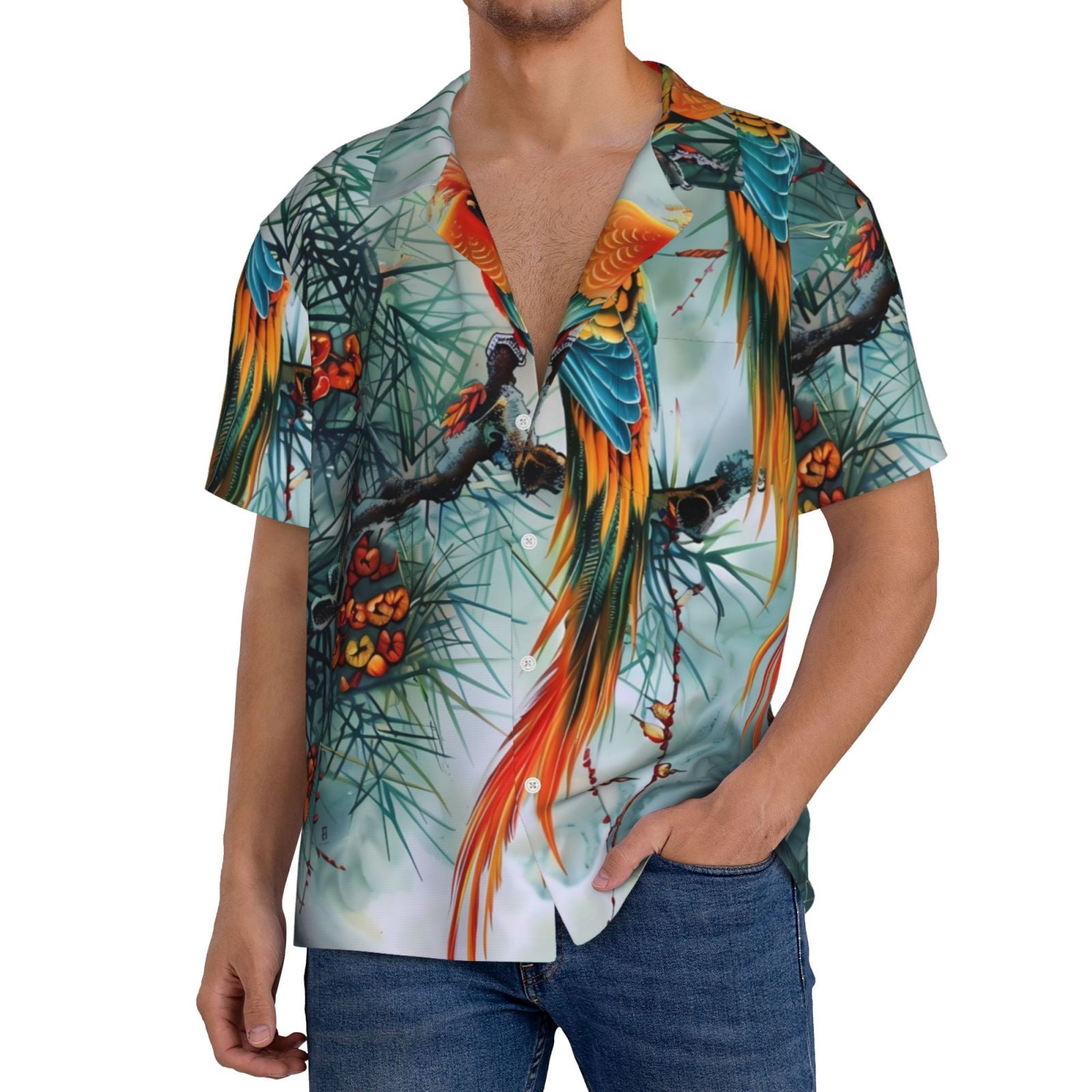 Cauagu Exotic Birds Forest Men's Short Sleeve Button Down Hawaiian ...
