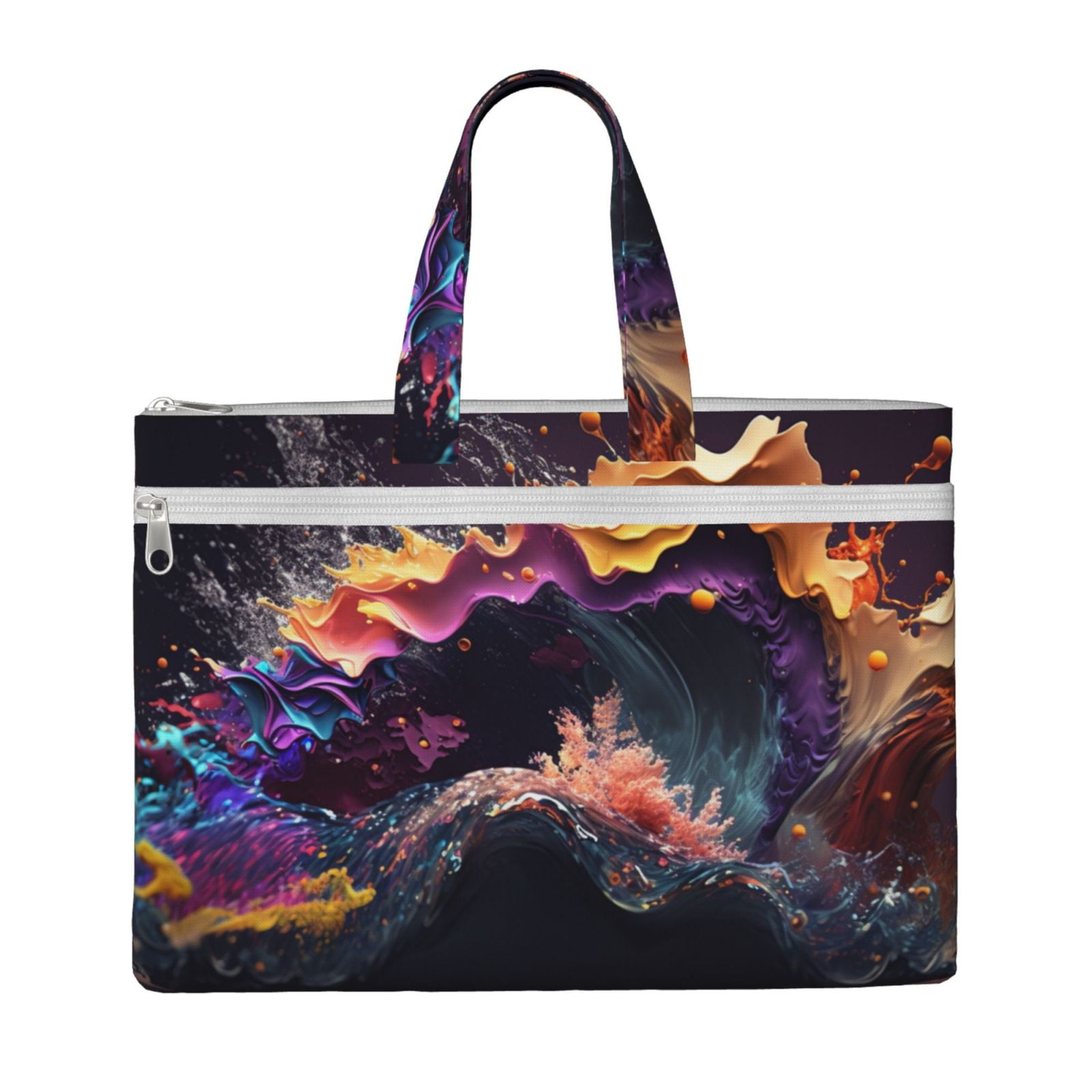 Cauagu Explosive Fluid Splash Art Pattern Canvas Tote File Bag, Zipper ...