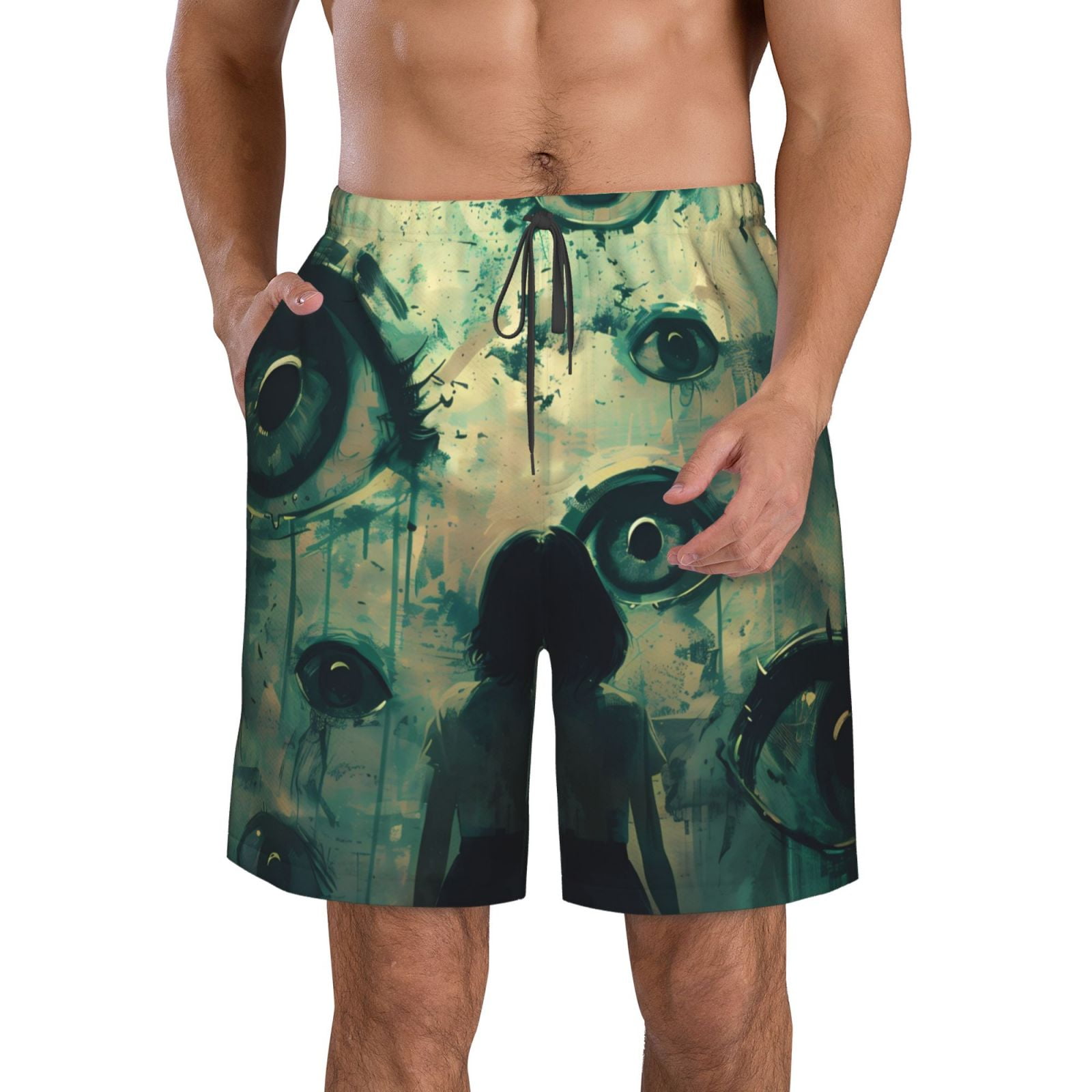 Cauagu Eyes Watching In The Dark Print Men's Swim Trunks,Hawaiian ...