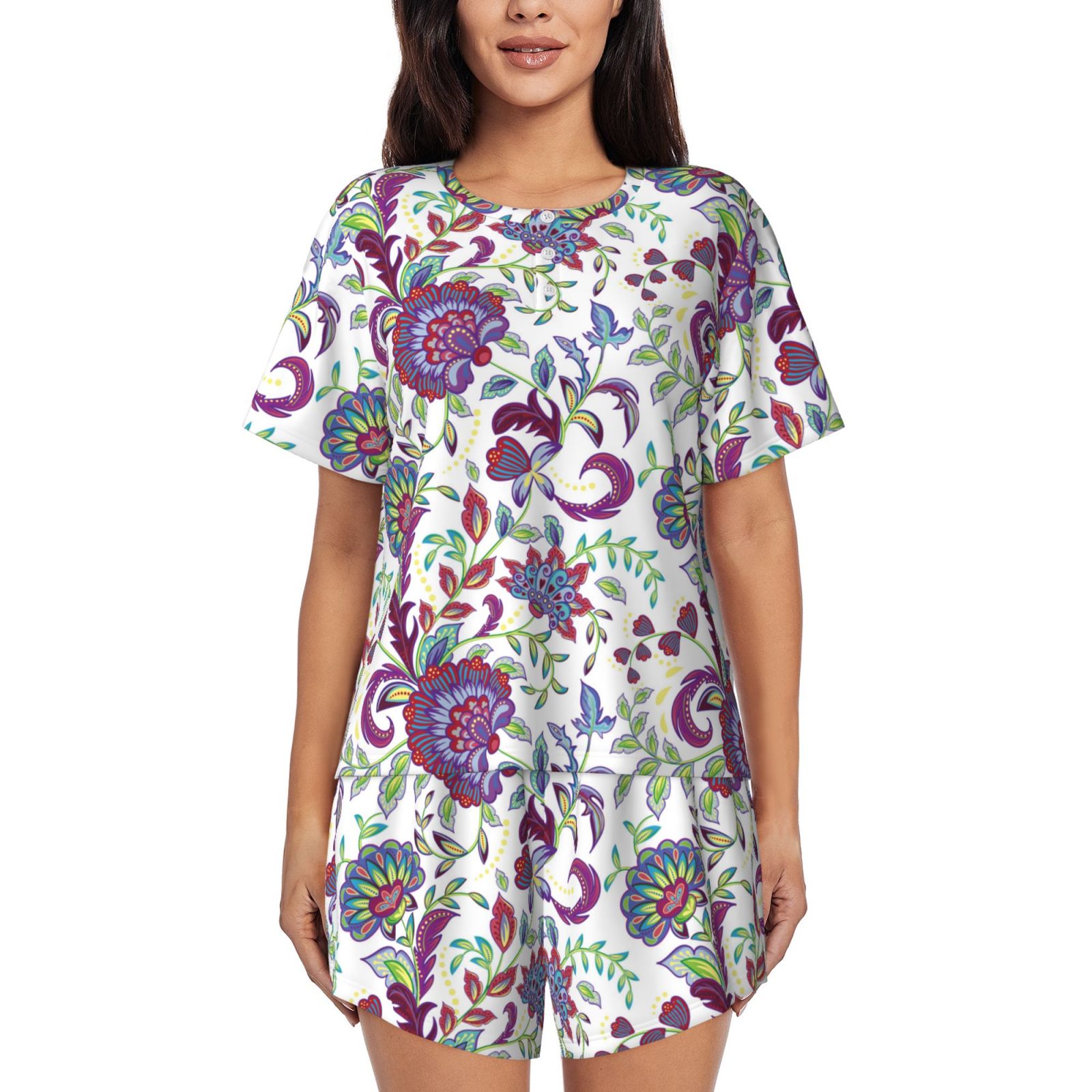 Cauagu Fairy Flower for Women's Round Neck Pajama Set,Short-Sleeved Pajamas Soft Sleepwear Set ...