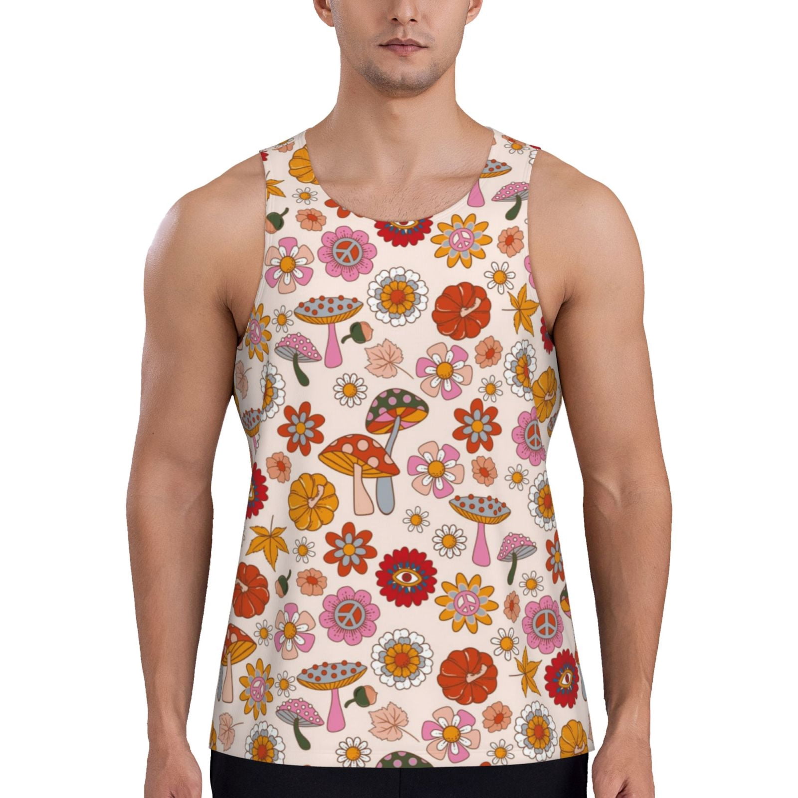 Cauagu Fall 70s Groovy Hippie Print Men's Sleeveless Muscle Shirts,Tank ...