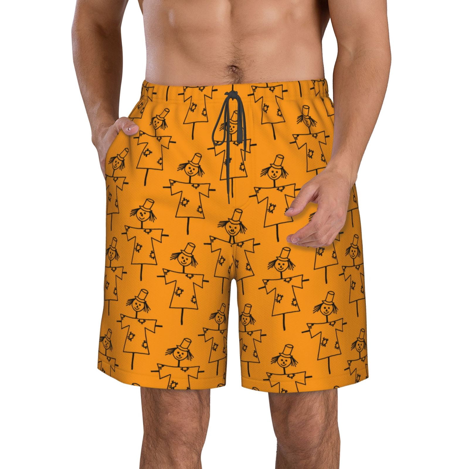 Cauagu Fall Cute Simple Scarecrow Print Men's Swim Trunks,Hawaiian ...