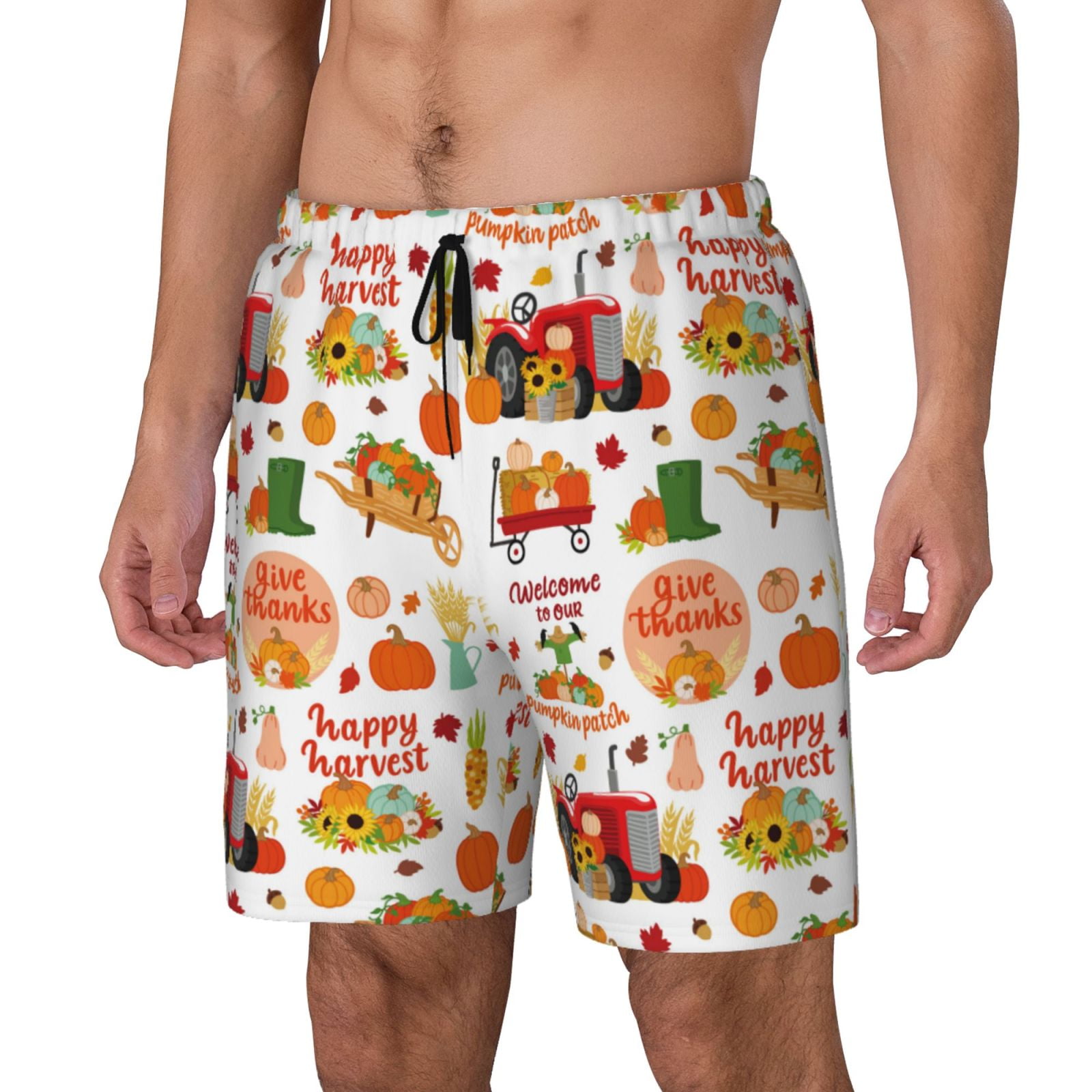 Cauagu Fall Farm Pumpkin Print Mens Swim Trunks Quick Dry Board Shorts ...