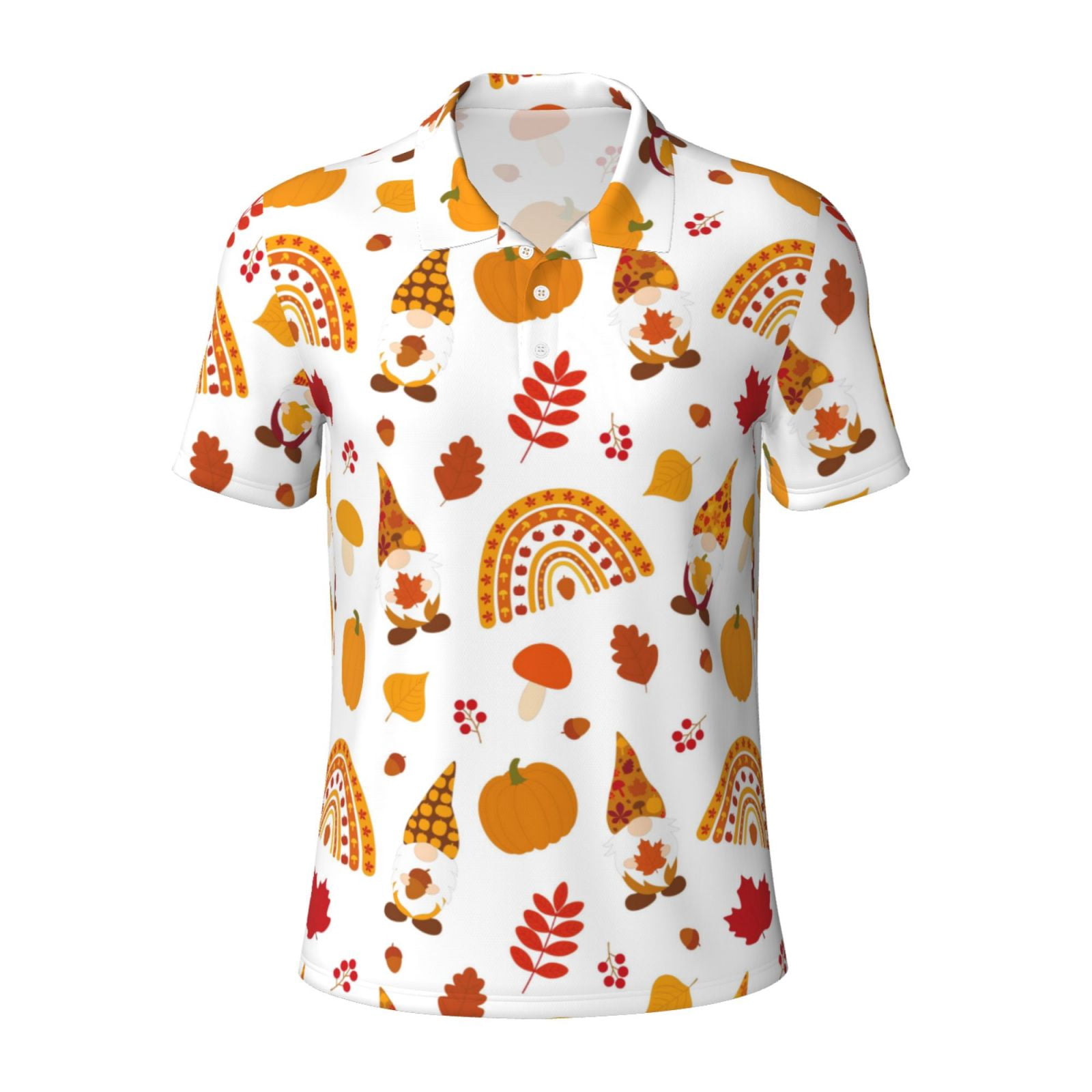 Cauagu Fall Gnomes Harvest Print Men's Polo Shirts, Short-Sleeve Polo ...