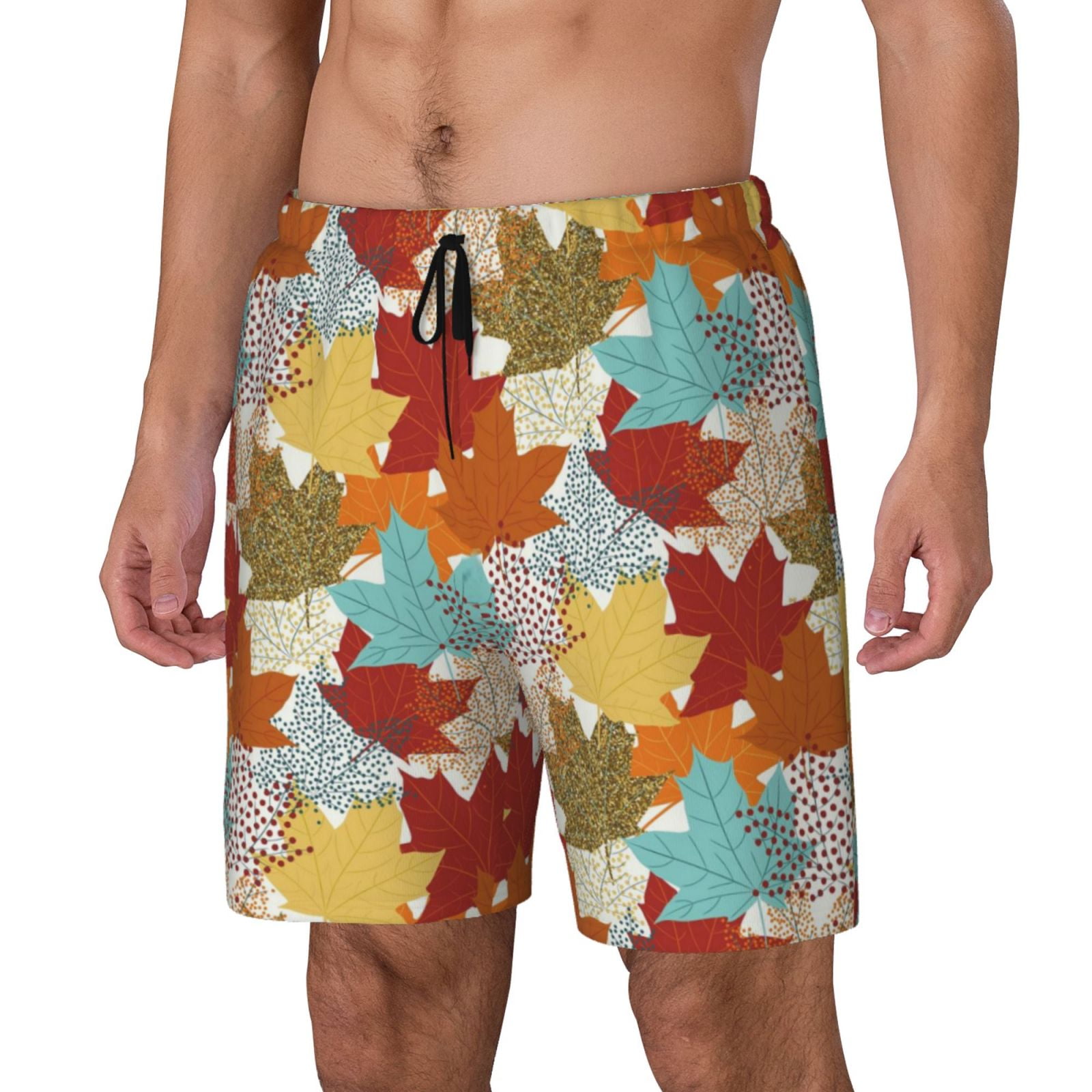 Cauagu Fall Maple Leaves Print Mens Swim Trunks Quick Dry Board Shorts ...