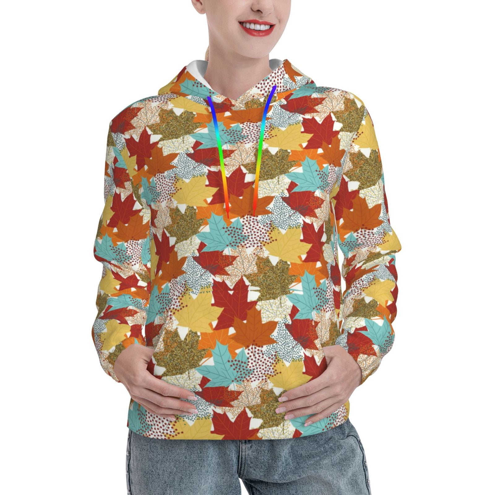 Cauagu Fall Maple Leaves for Women's Hooded Sweatshirts Pullover Hoodie ...