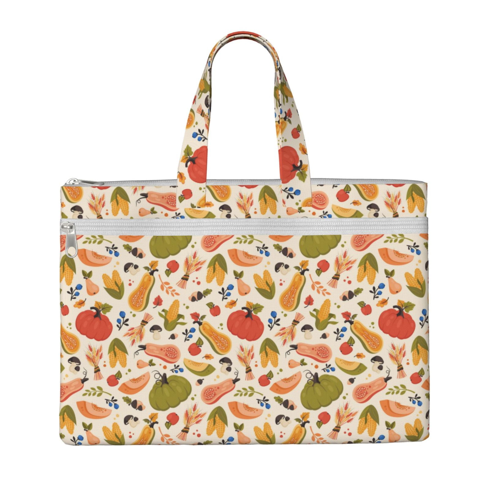 Cauagu Fall Pumpkin Pattern Canvas Tote File Bag, Zipper Tote Bag ...