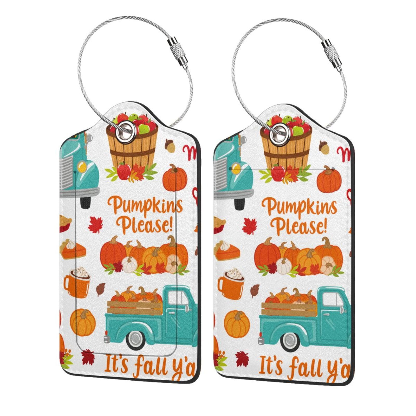 Cauagu Fall Pumpkins Pattern Luggage Tags,Leather Luggage Tags ...